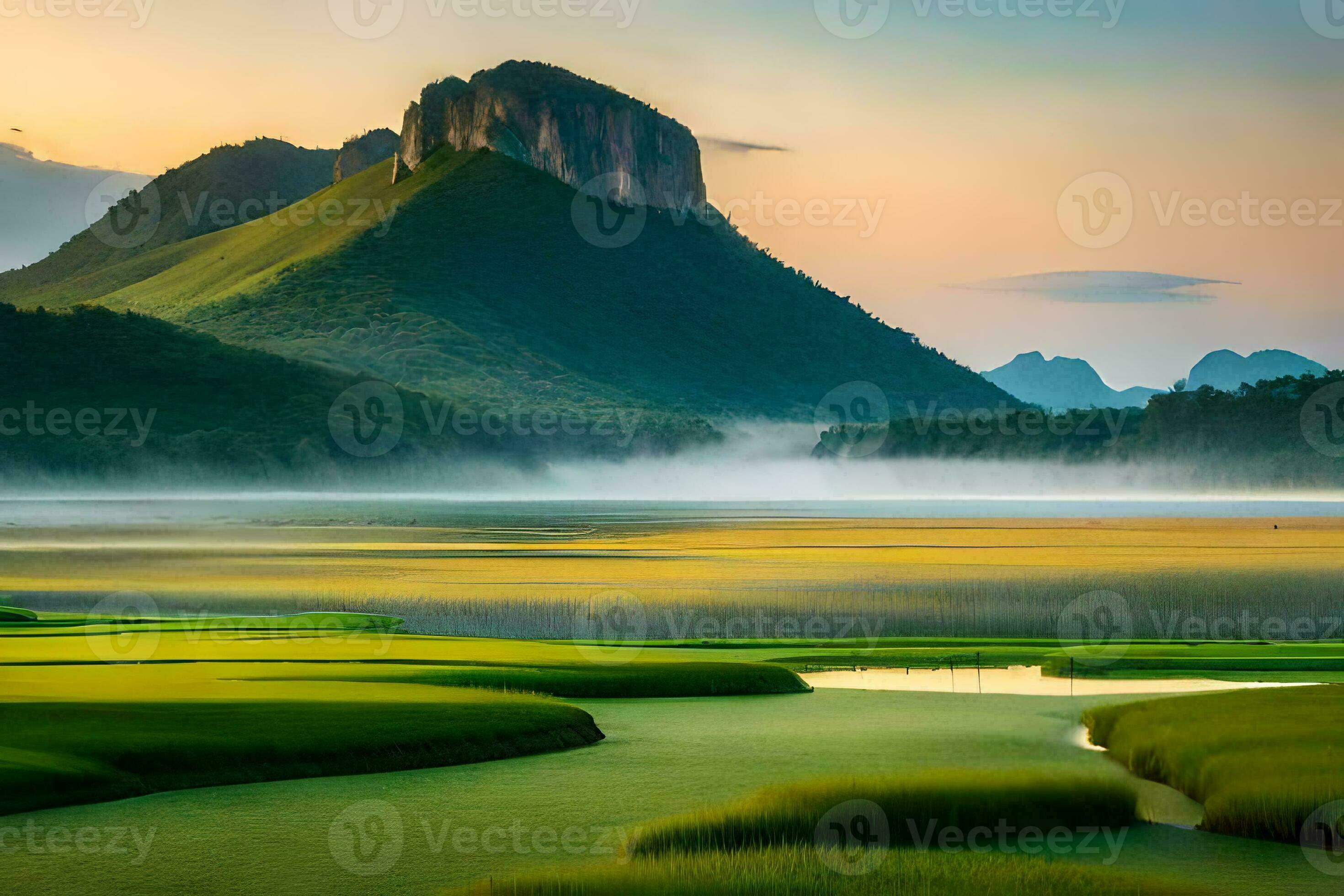 the li river, china, mountains, sunrise, fog, water, landscape, nature,. AI-Generated 32273115 ...