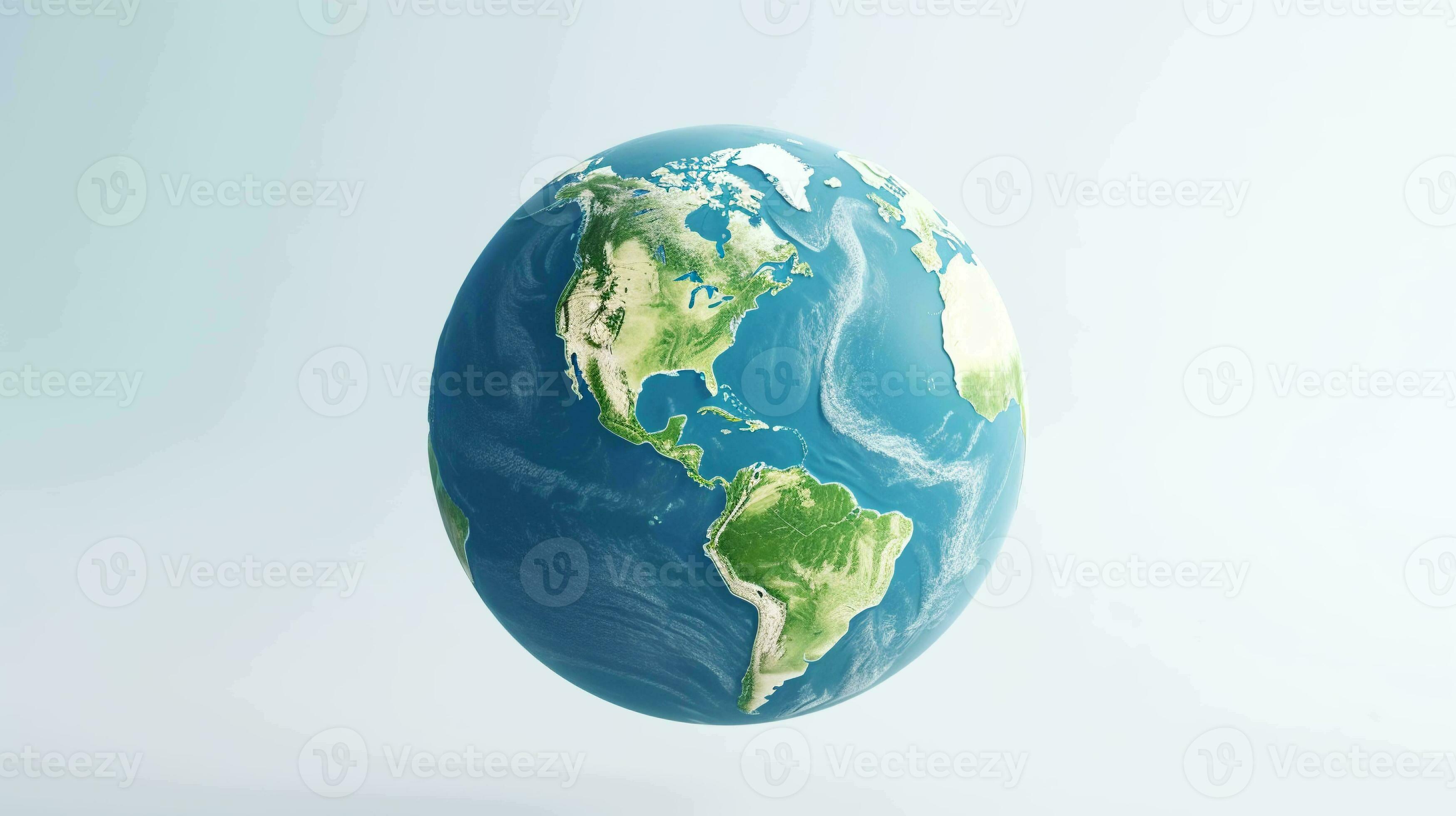 Realistic 3D Earth Render. A detailed globe on a clean white backdrop ...