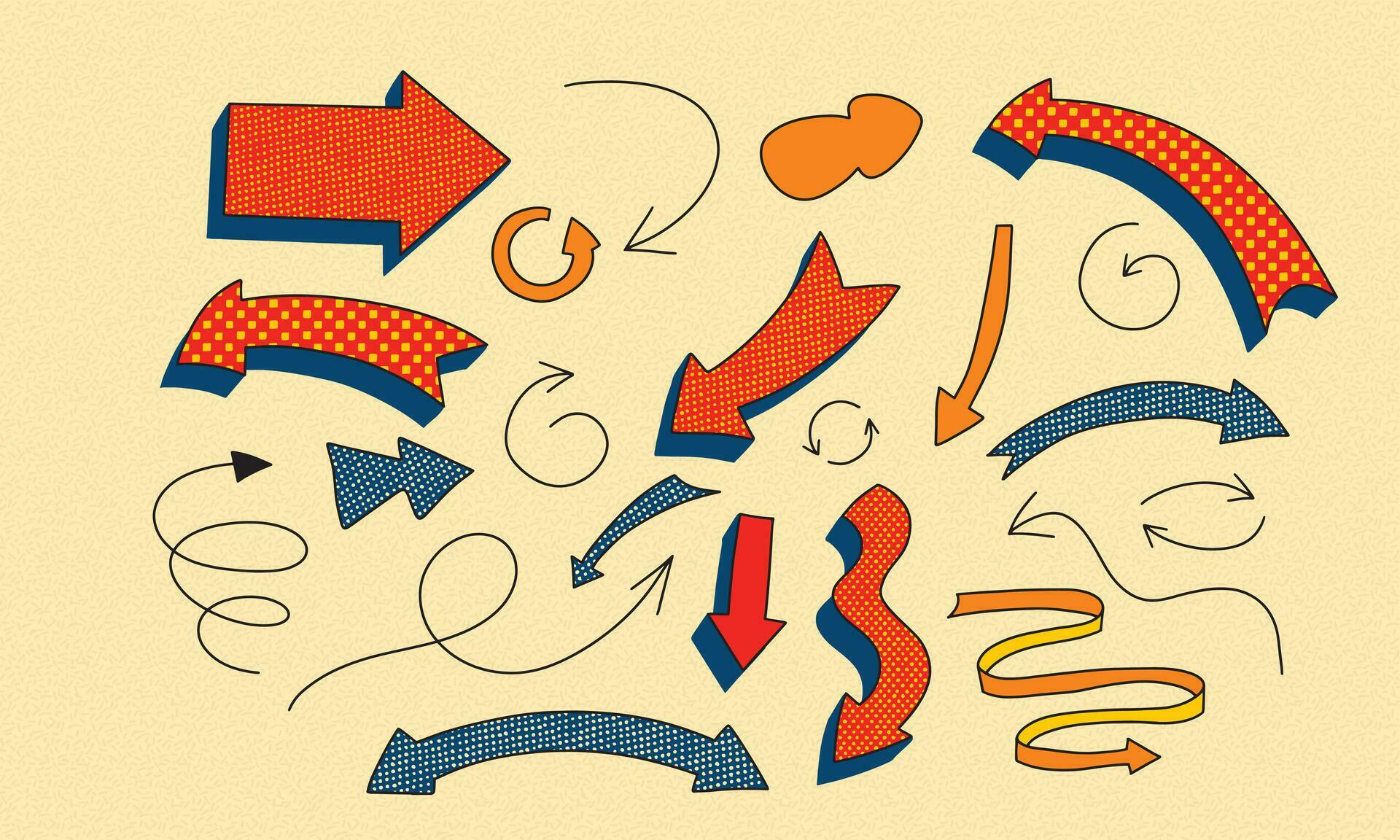 Various cartoon colorful playful arrow pointers set or collection in ...