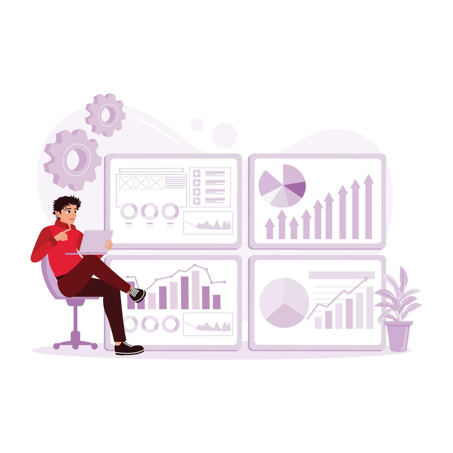 Lead engineer working in industry 4.0 factory. Operators control the ...