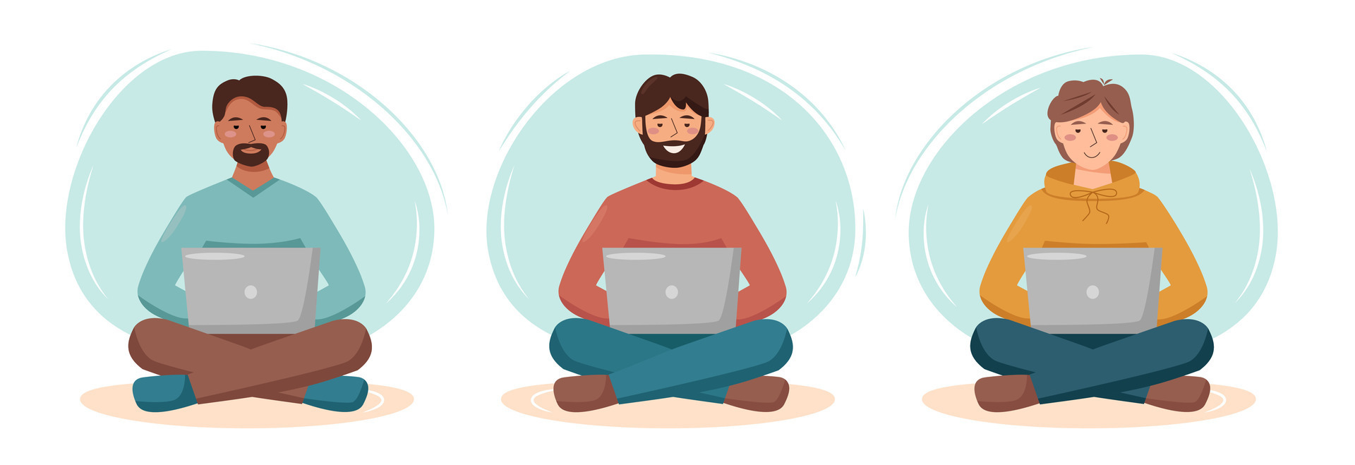 Set of men with laptop 32314972 Vector Art at Vecteezy