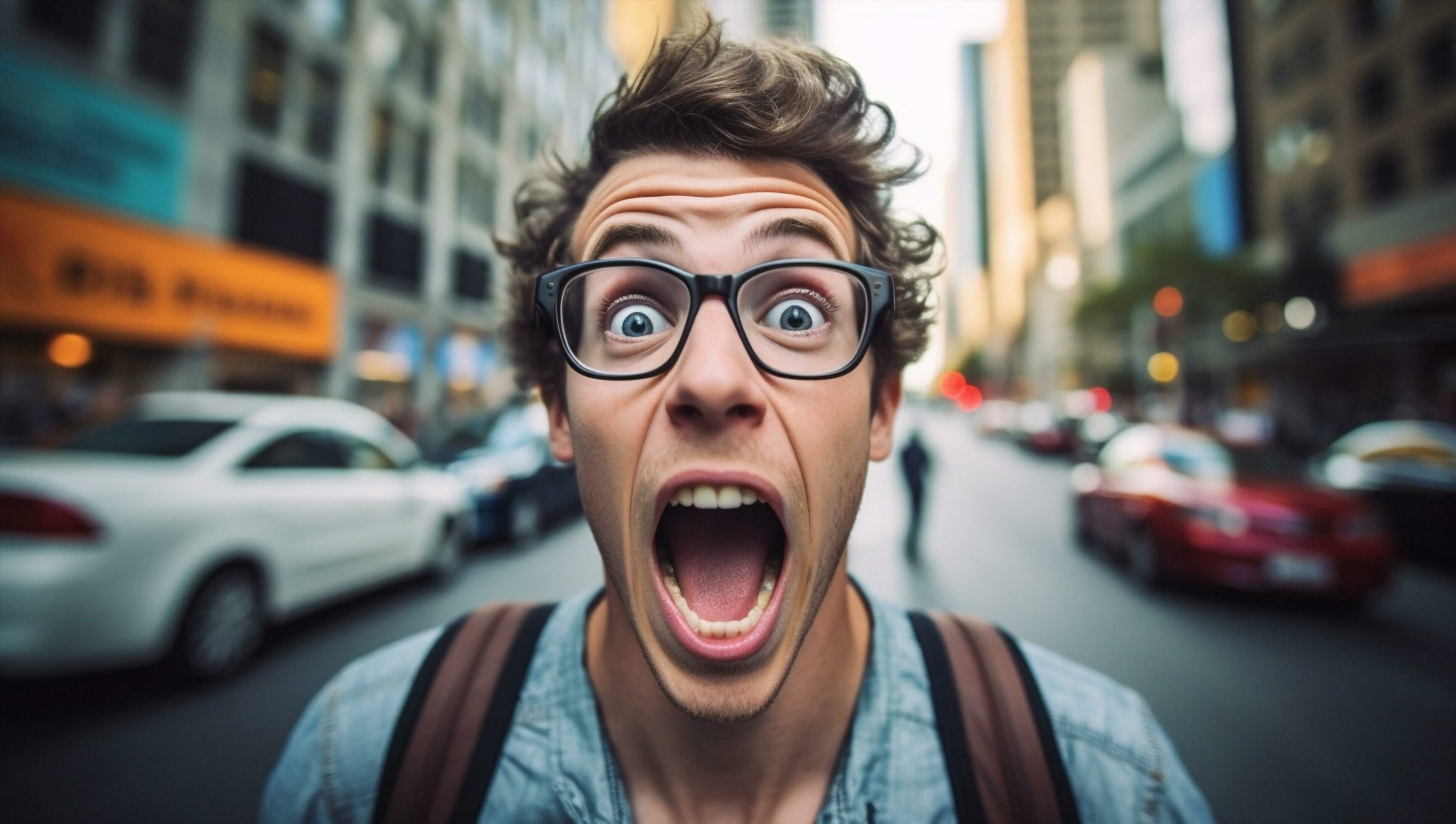 AI Generated Men happy crazy mouth white reaction fun emotion face funny male expression looking ...