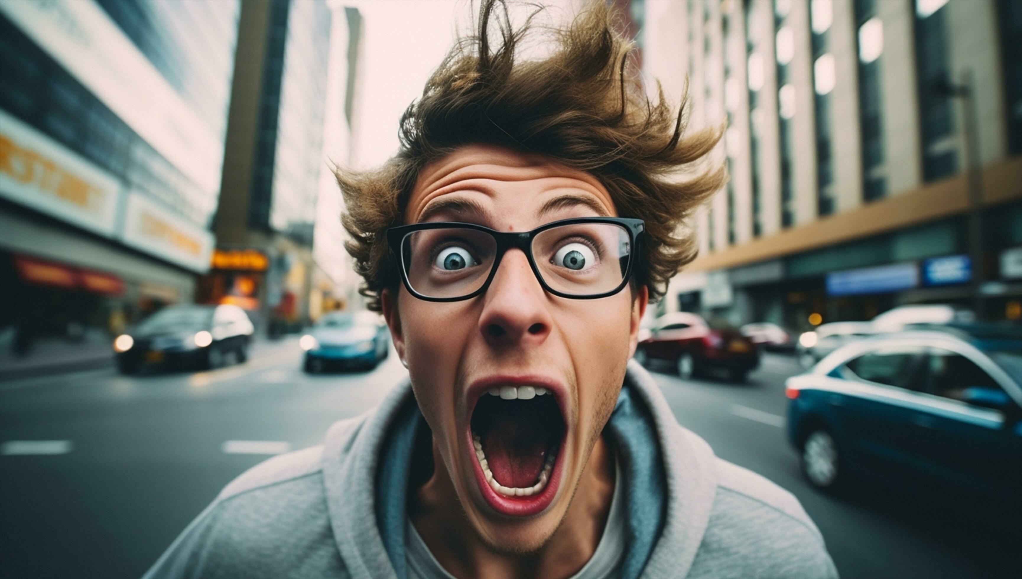 AI Generated Adult business face crazy emotion white background person guy expression mouth ...