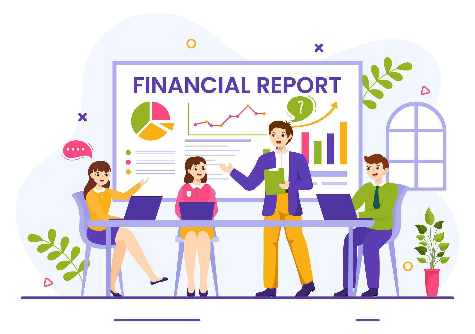 Financial Report Vector Illustration with Data Charts, Graphs and Diagrams on Finance ...