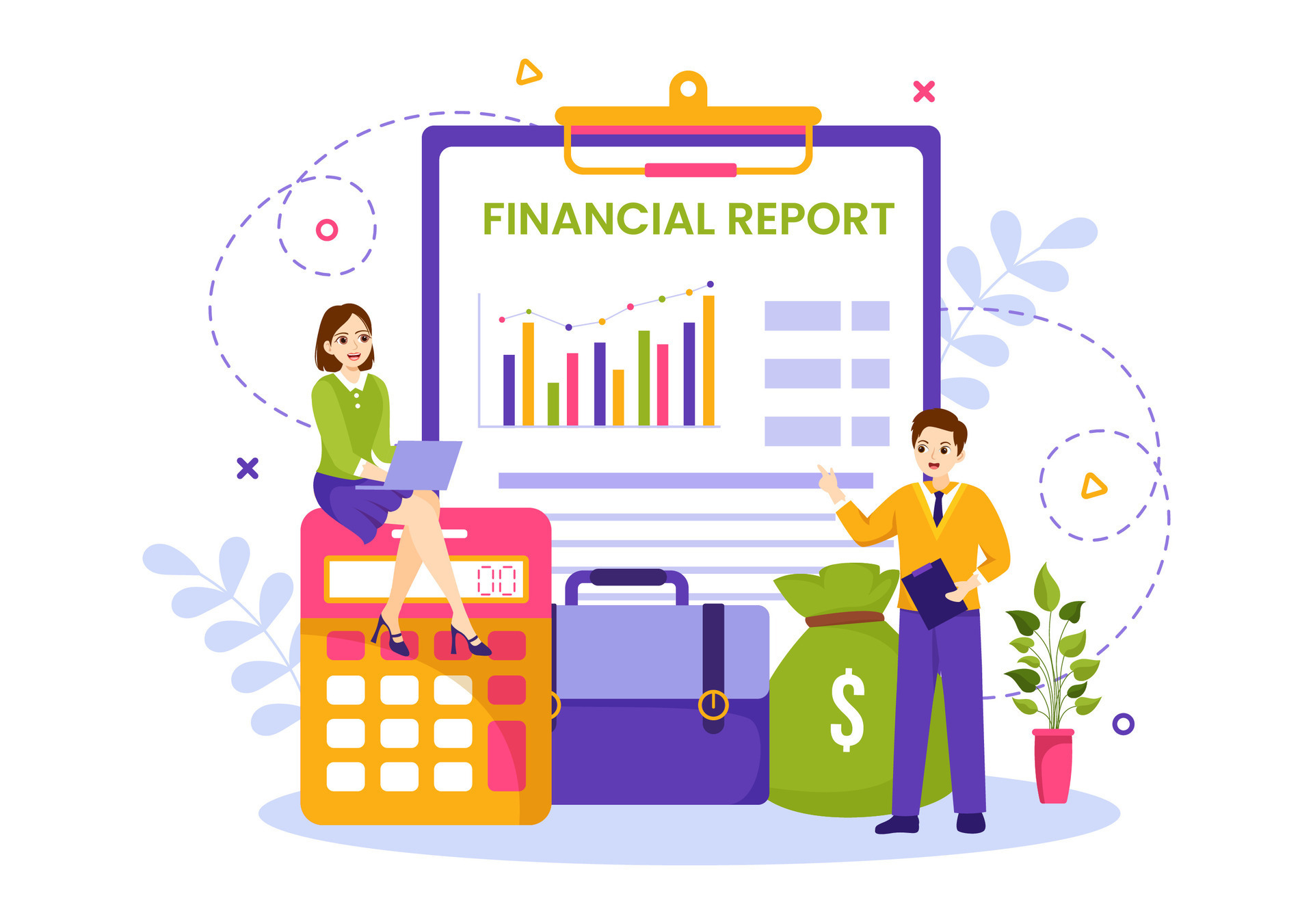 Financial Report Vector Illustration with Data Charts, Graphs and ...