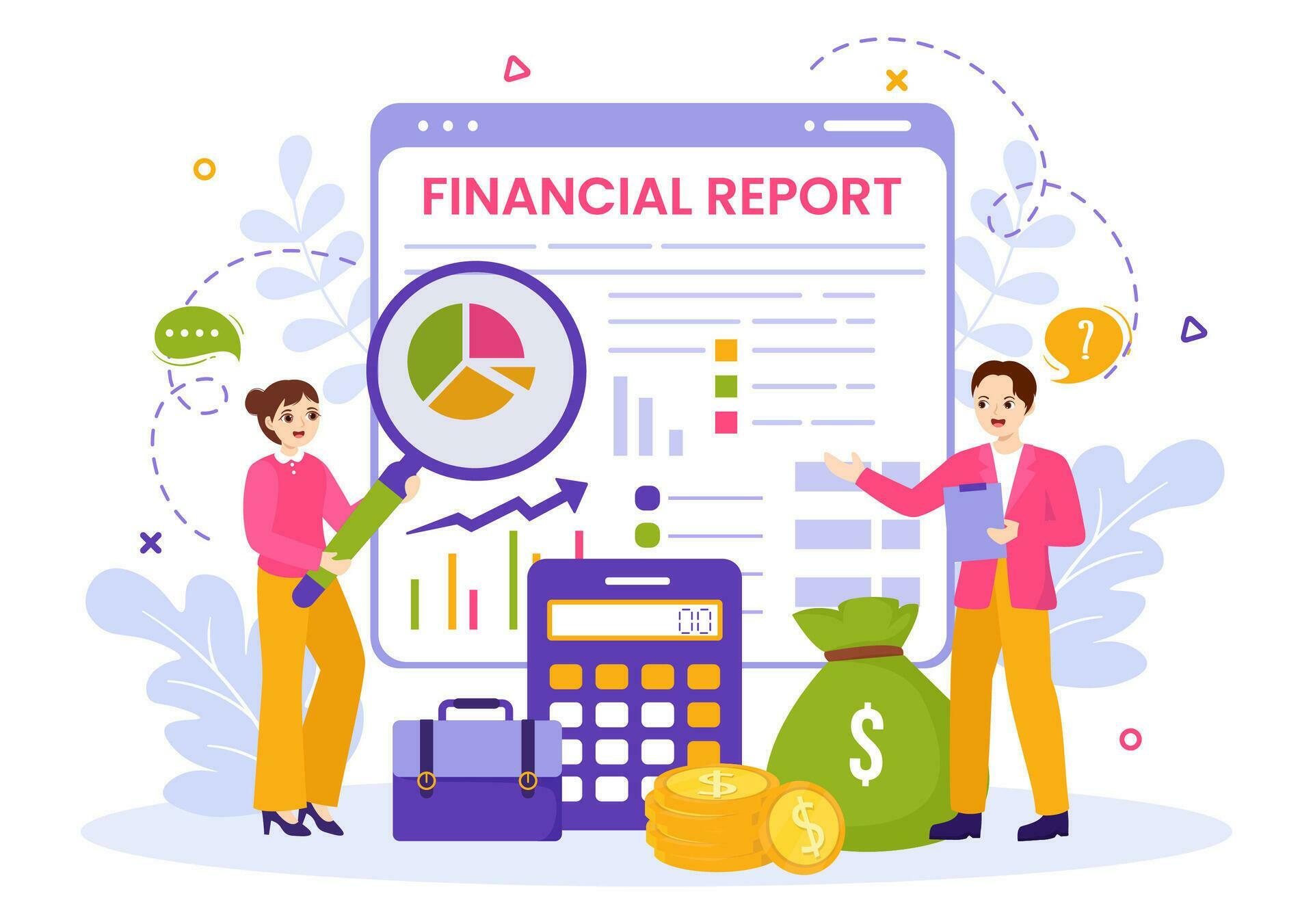 Financial Report Vector Illustration with Data Charts, Graphs and ...