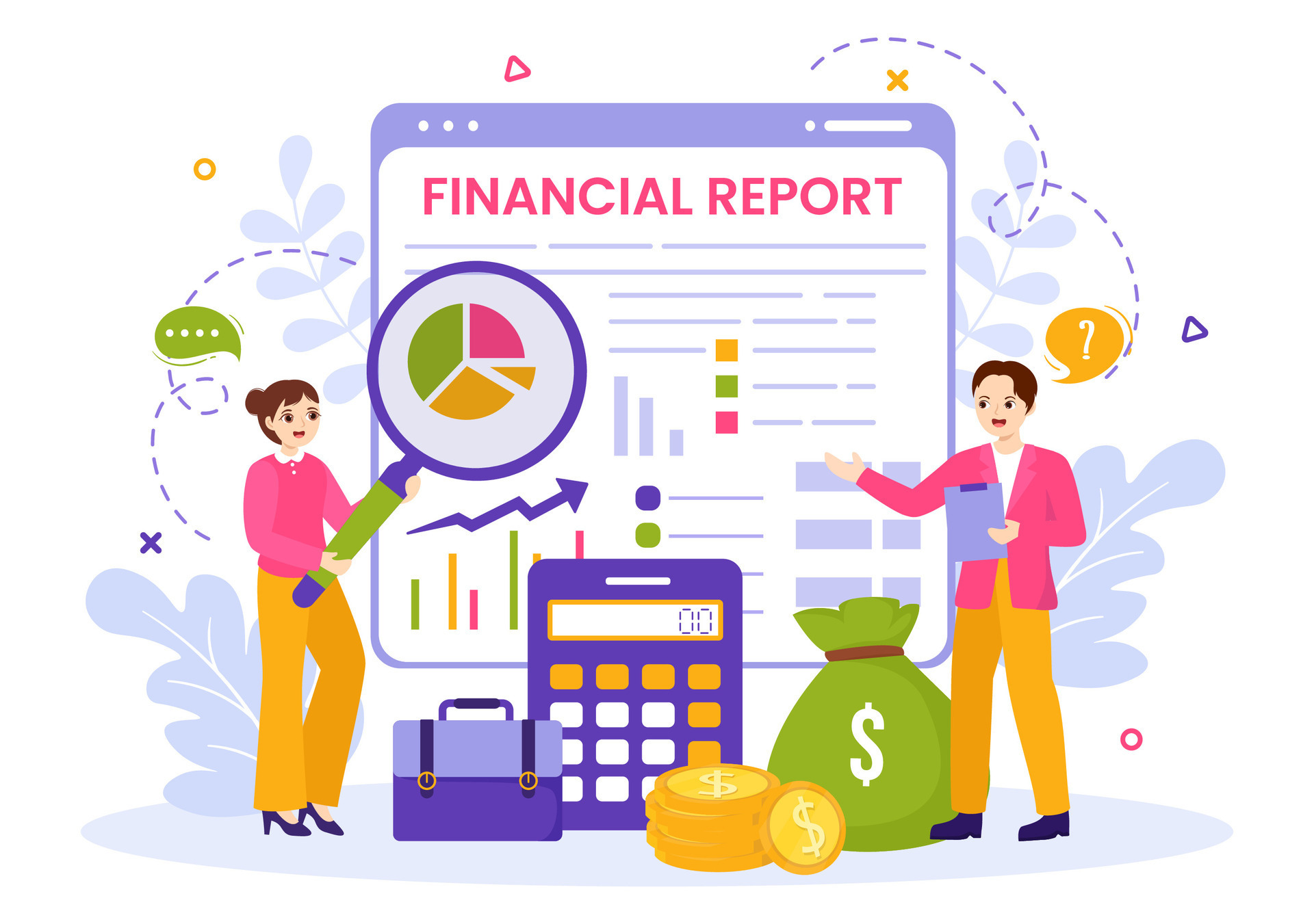 Financial Report Vector Illustration with Data Charts, Graphs and ... Financial Report Vector Illustration with Data Charts, Graphs and ...