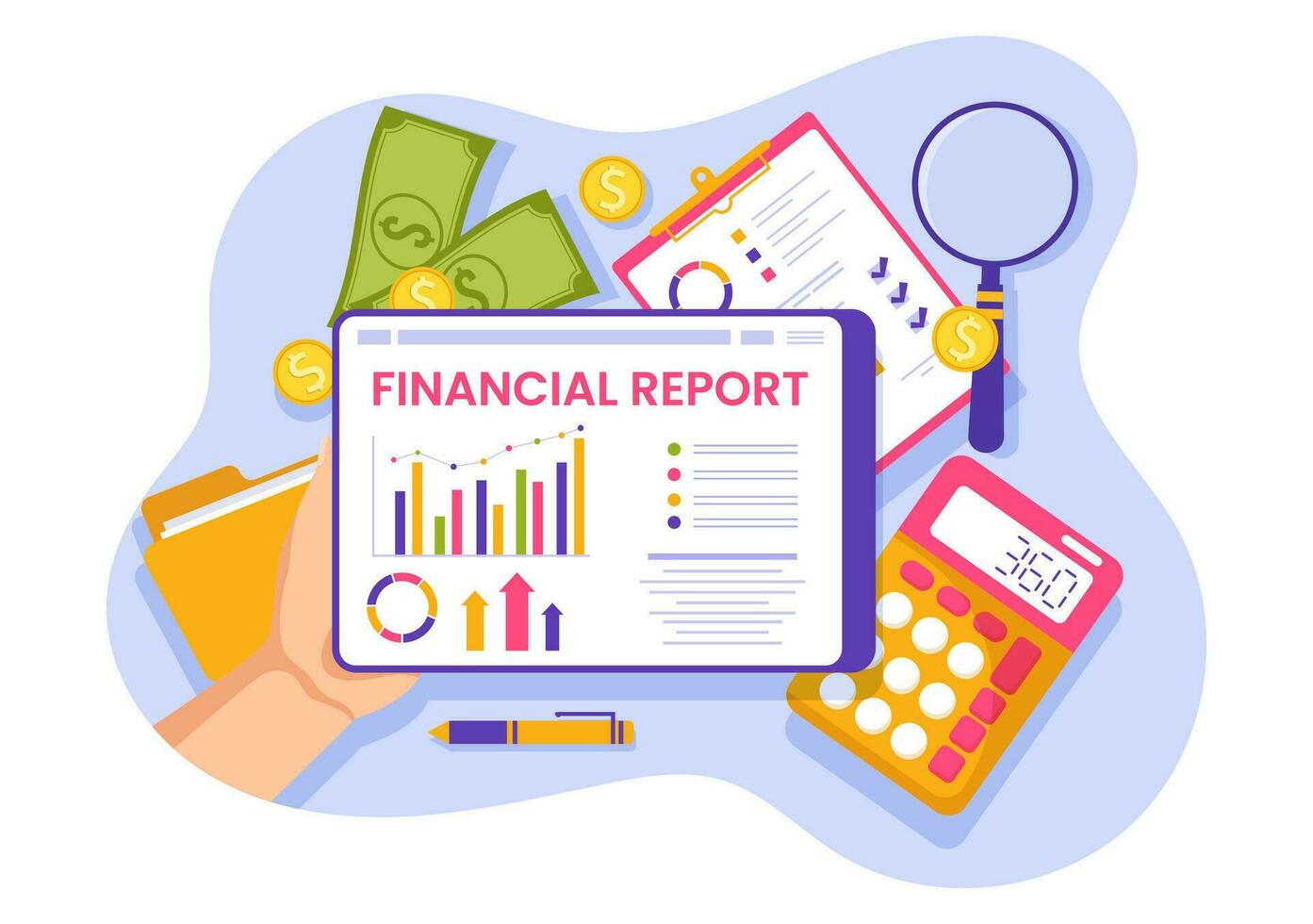 Financial Report Vector Illustration with Data Charts, Graphs and Diagrams on Finance ...