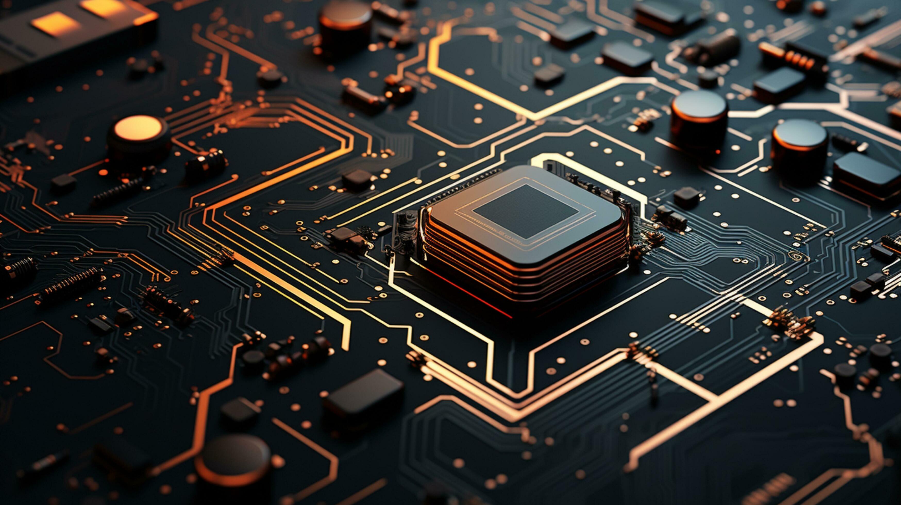 Macro image of a processor or a graphic card, technological device ...