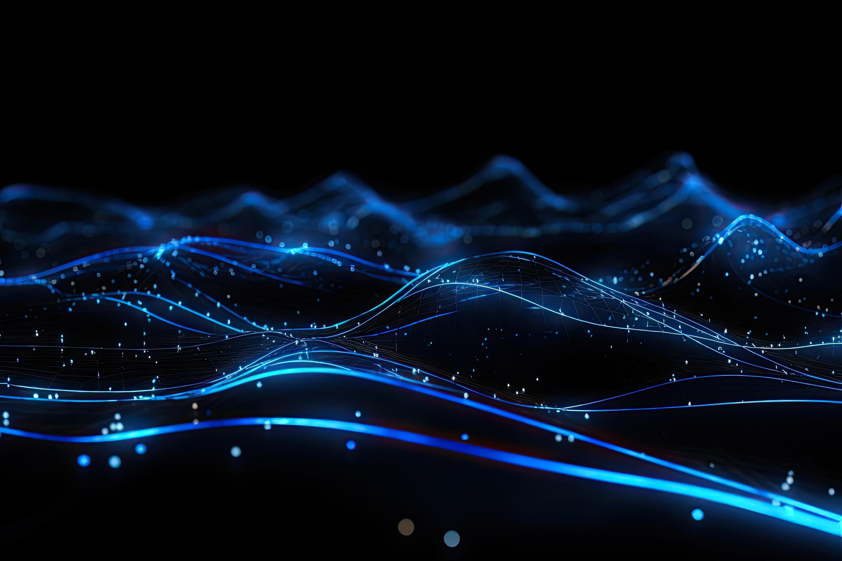Abstract technology background with glowing lines and particles. 3D ...