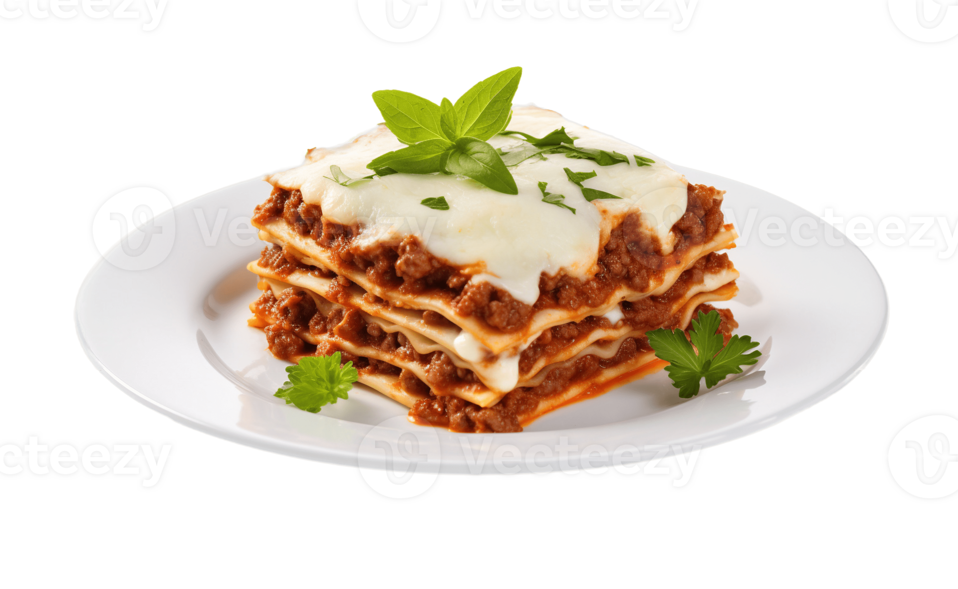 Lasagna on a plate isolated on transparent background. PNG file, cut out. AI Generated 32325154 PNG
