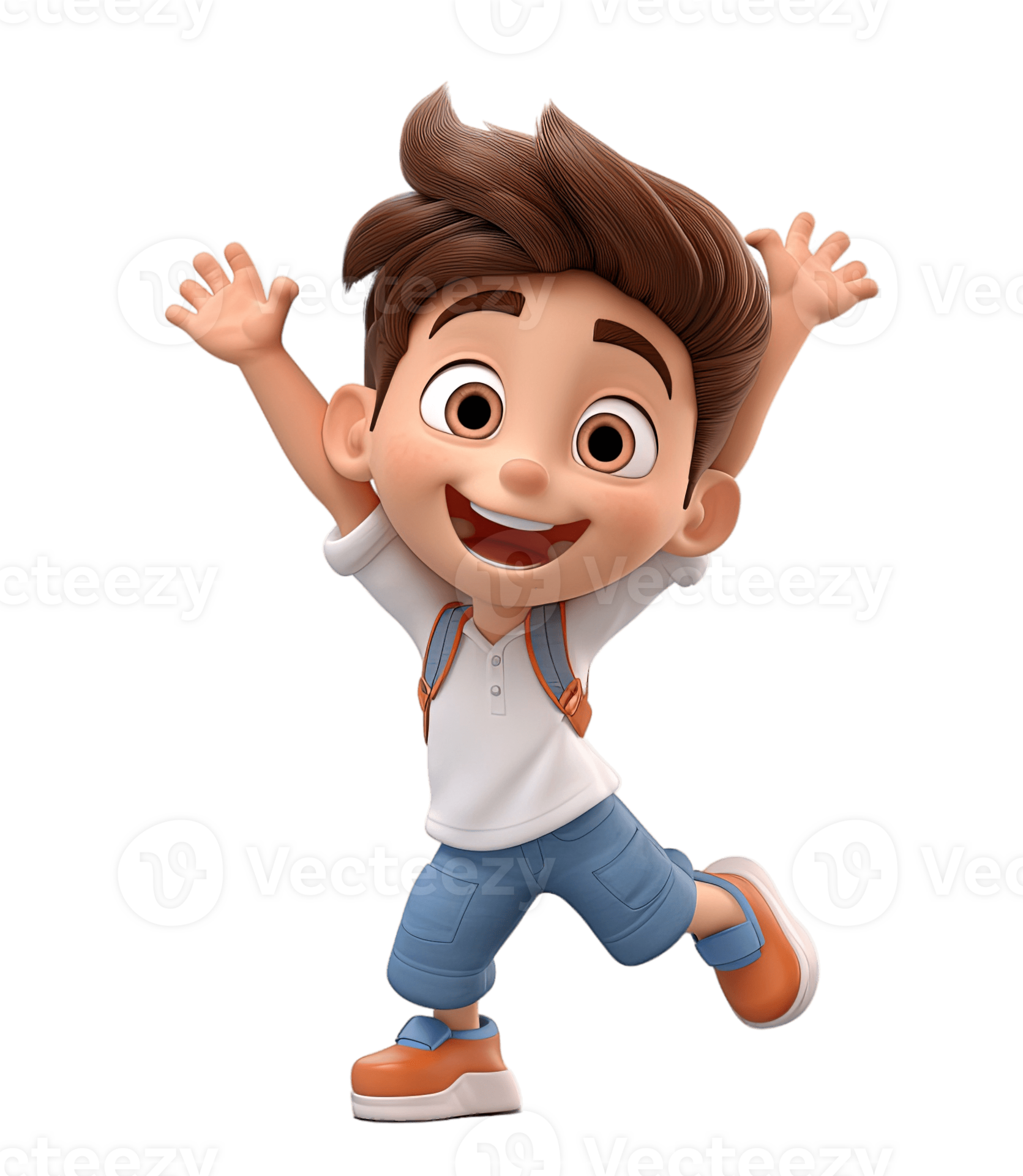 3D cartoon character cute student kids boy dancing isolated on ...