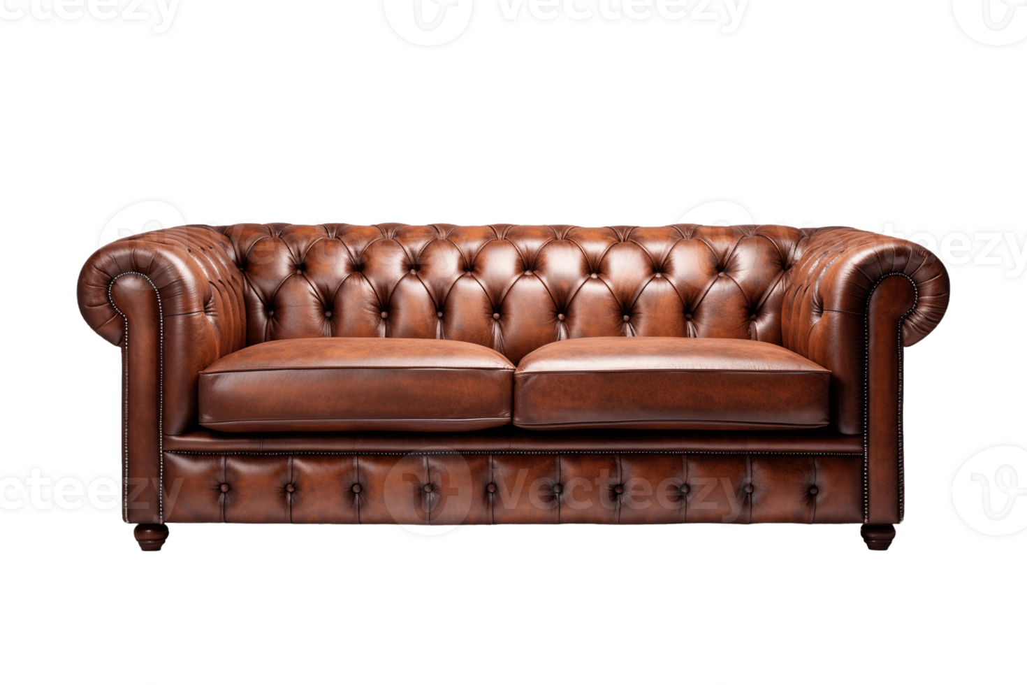 Brown leather chesterfield sofa isolated on transparent background. PNG file, cut out. AI ...