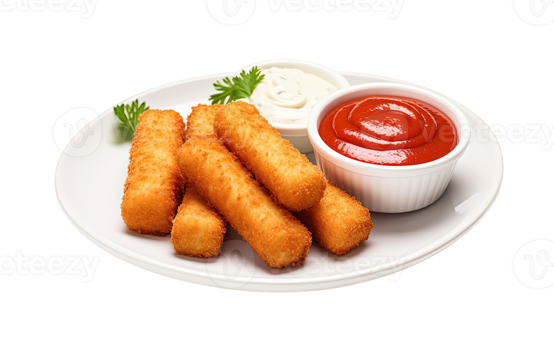 Mozzarella cheese sticks with ketchup isolated on transparent background. PNG file, cut out. AI ...