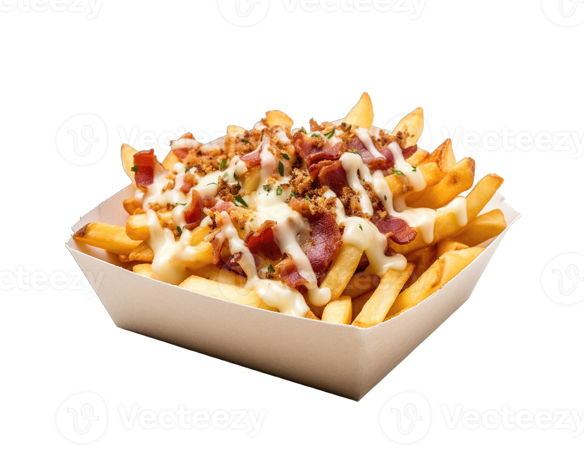 French fries with cheese and bacon isolated on transparent background. PNG file, cut out. AI ...