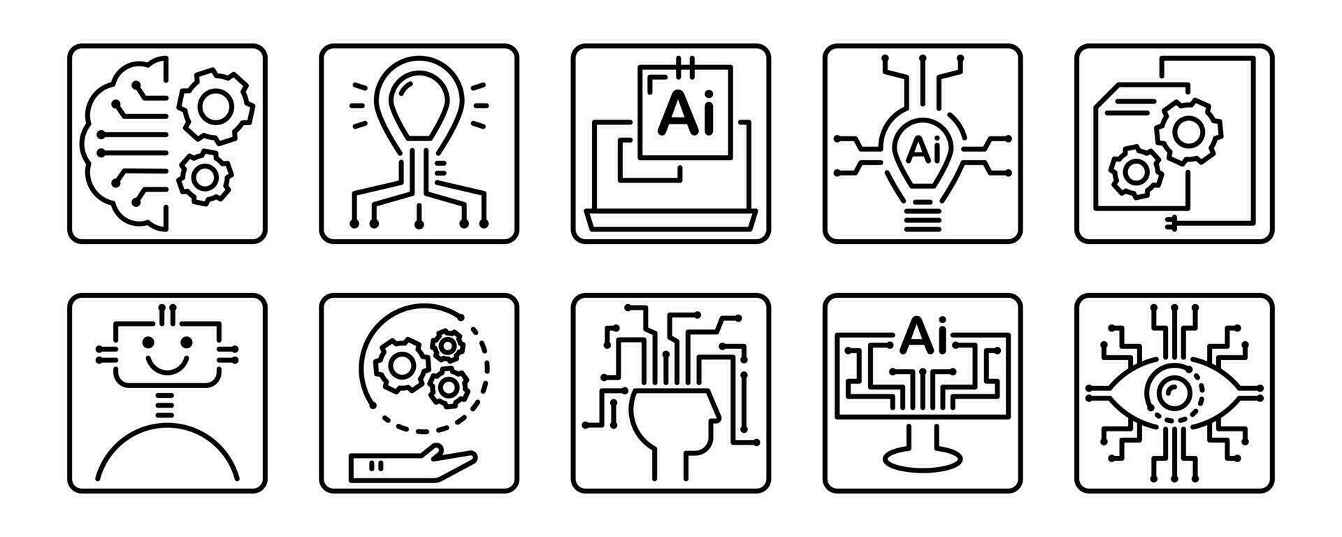 Set of linear icons. Artificial intelligence concept. Vector set of ...