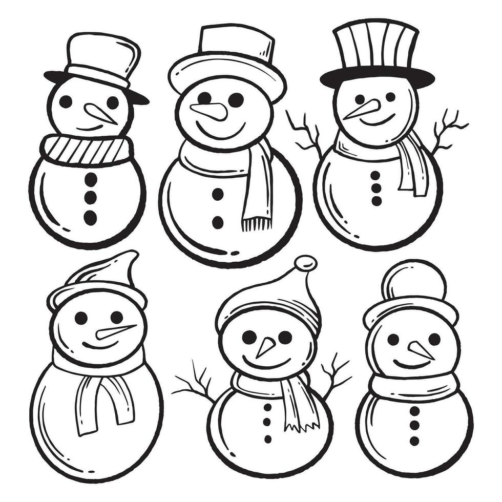 collection set hand drawn doodle snowman vector 32331976 Vector Art at ...