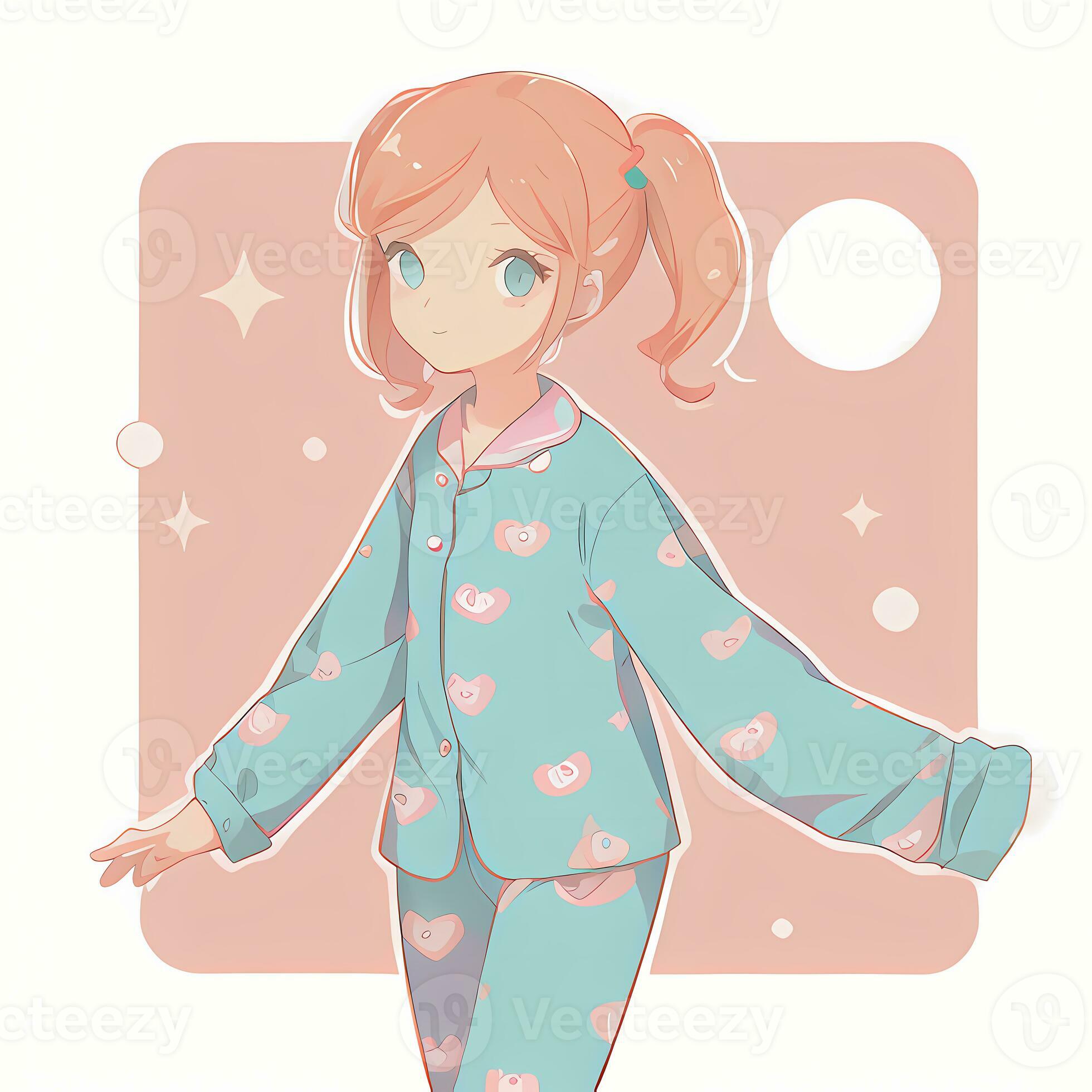 Cute Kawaii Chibi Anime Girl Sticker Wearing Pajama Simple Colorful