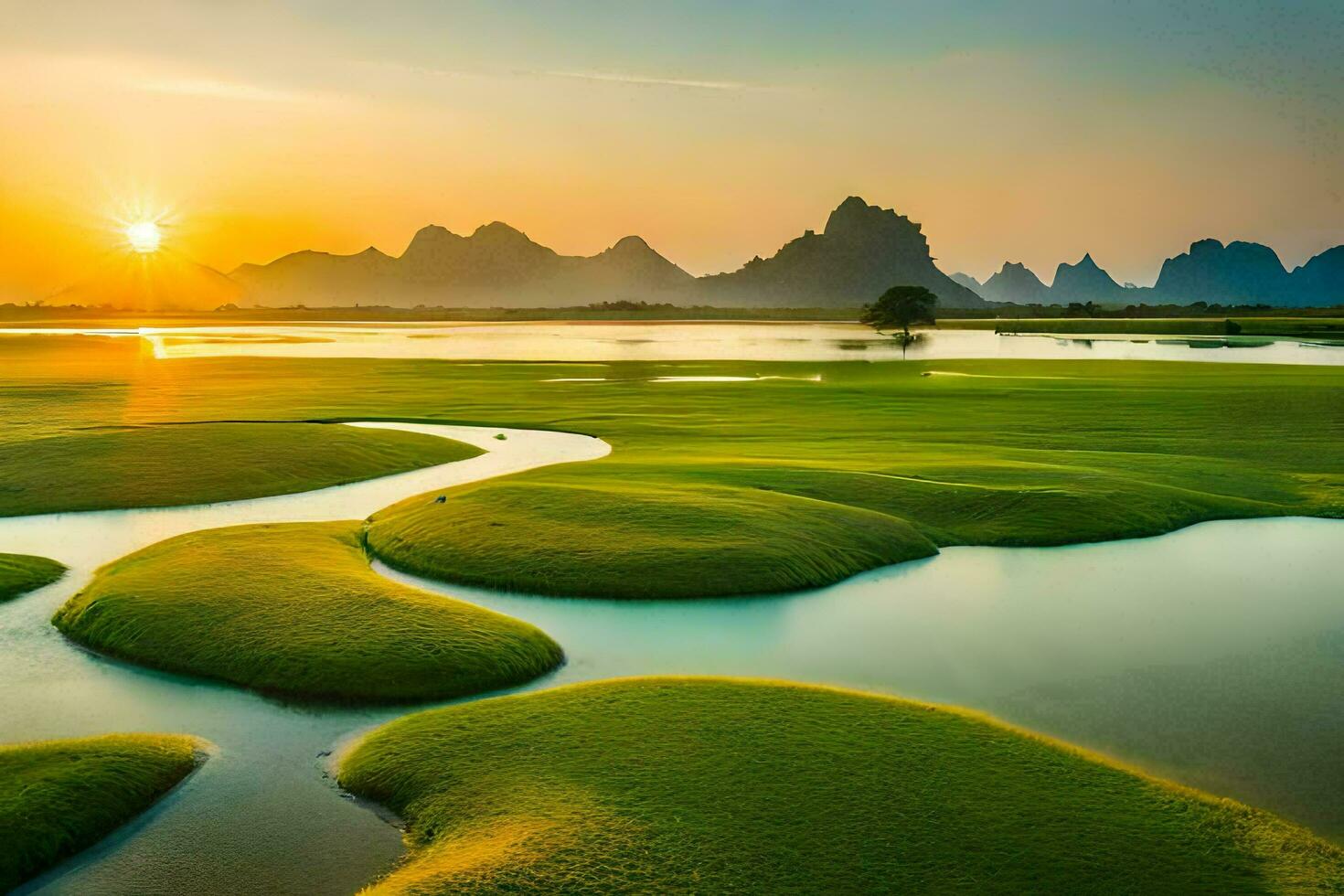 the li river, china, sunrise, mountains, green, water, landscape hd wallpaper. AI-Generated ...