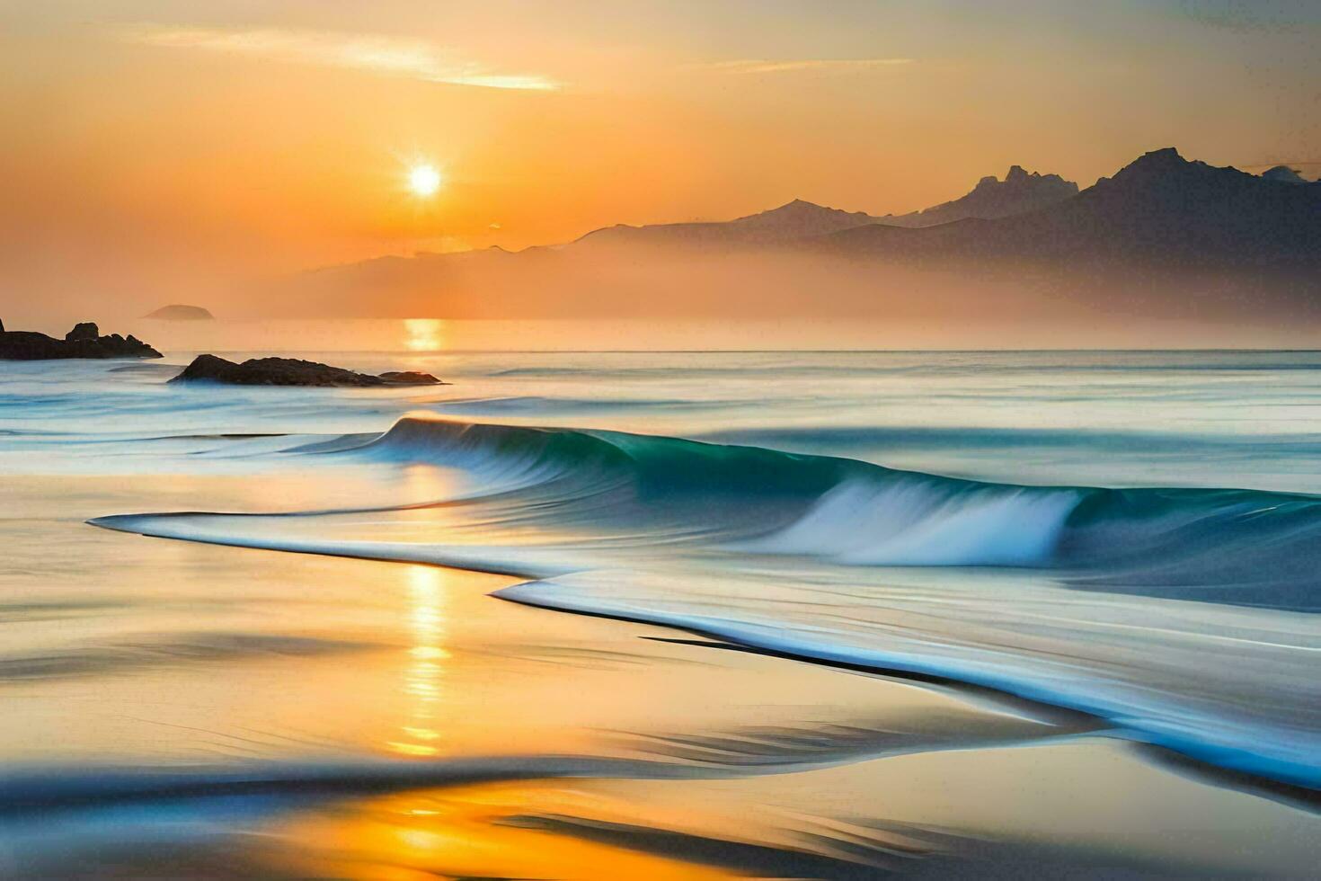 a beautiful sunset over the ocean with waves. AI-Generated 32378257 ...