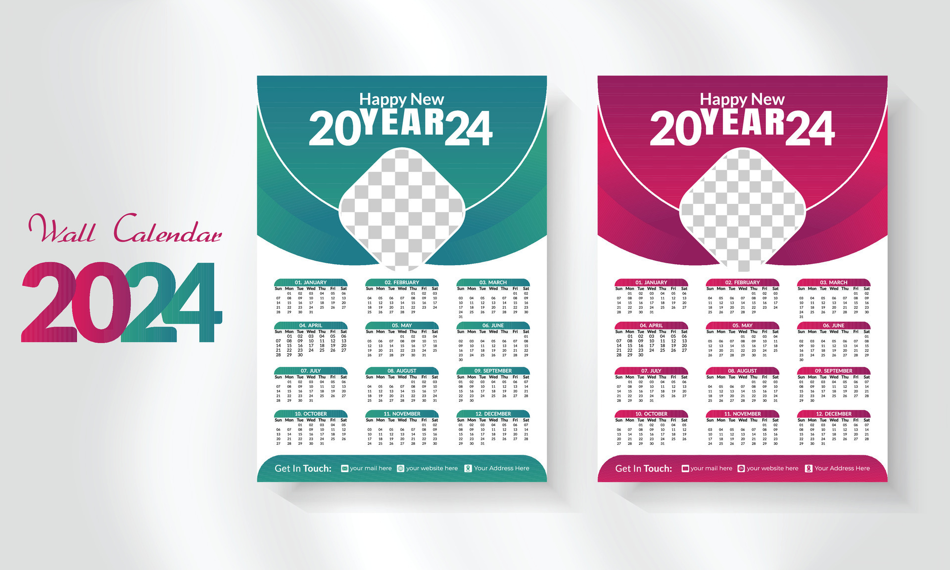 2024 happy new year calendar template set. modern and creative layout ...