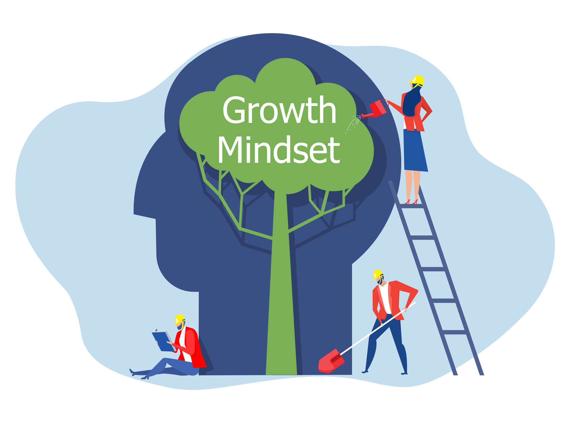 businesswoman Watering plants with big brain growth mindset concept vector 32403560 Vector Art ...