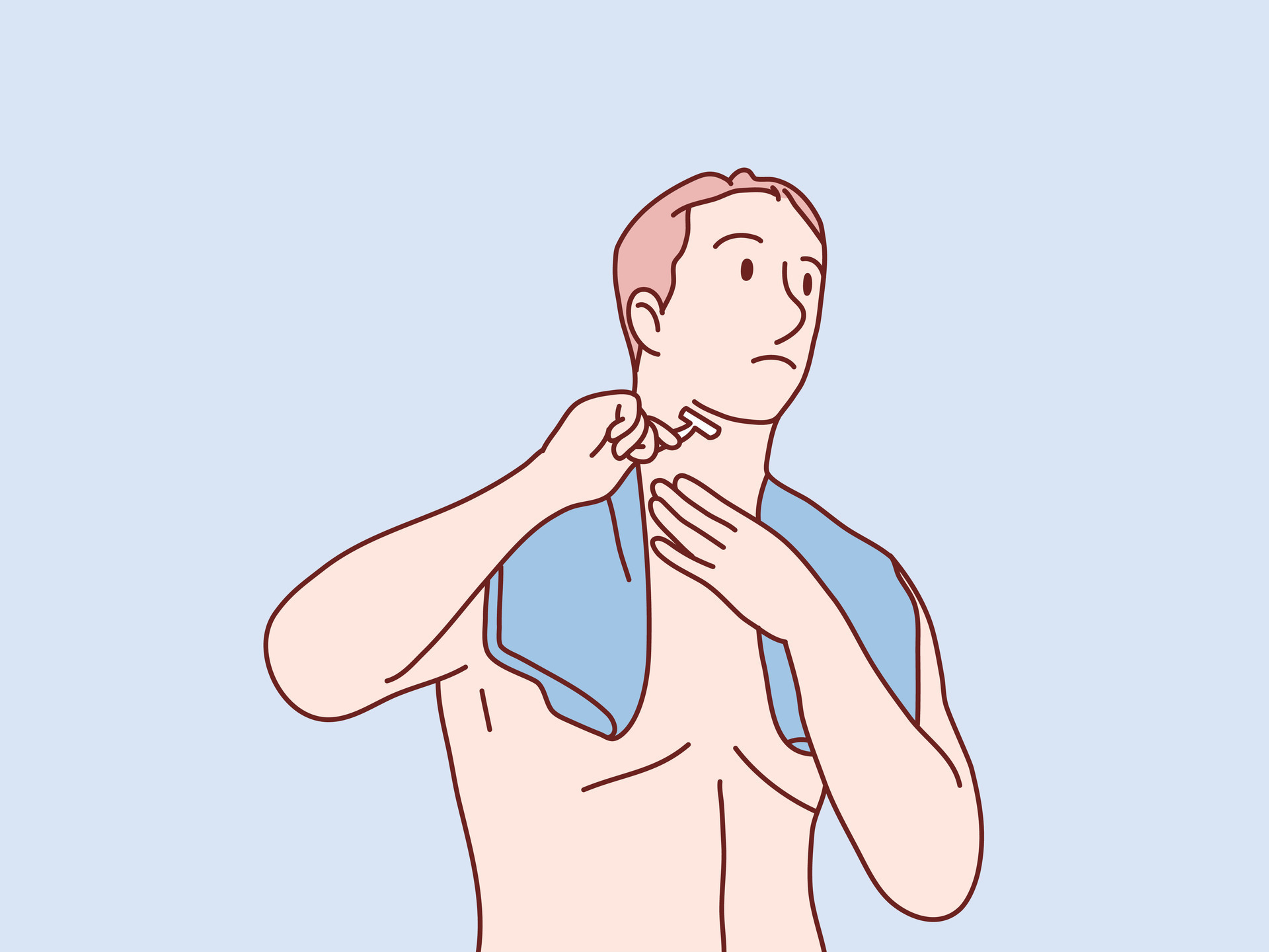 Man Shaving His Face And With A Towel On His Shoulders Simple Korean Style Illustration 32410795