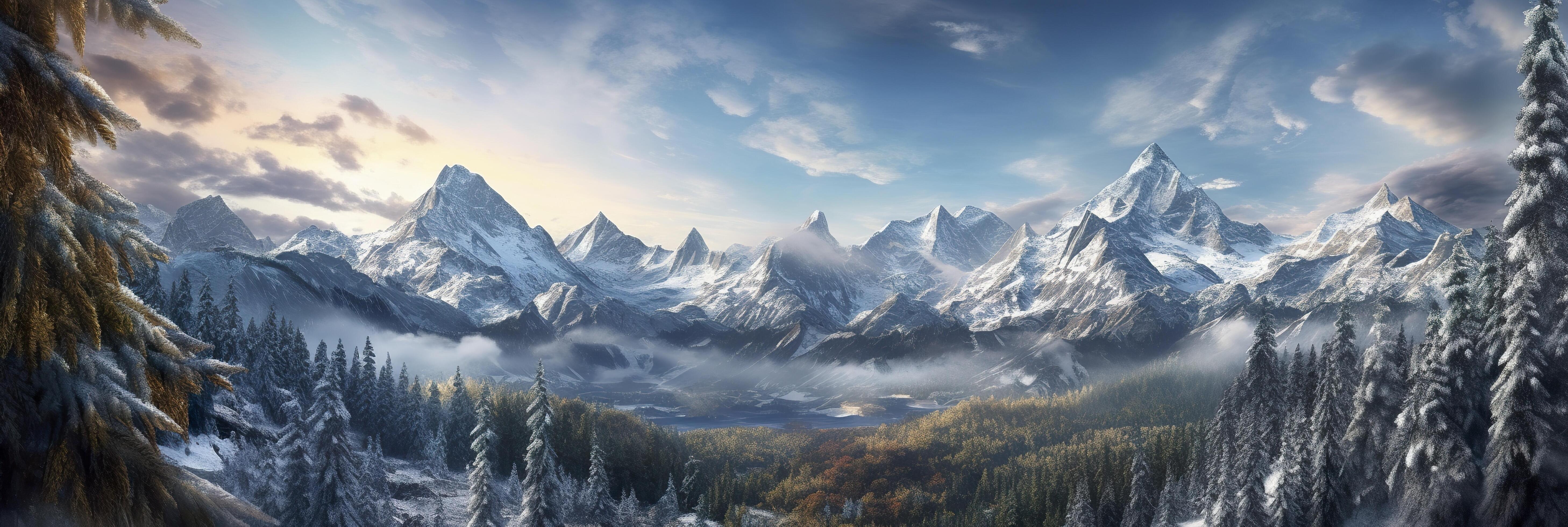 The beauty of a majestic and snow capped mountain range, with rugged ...