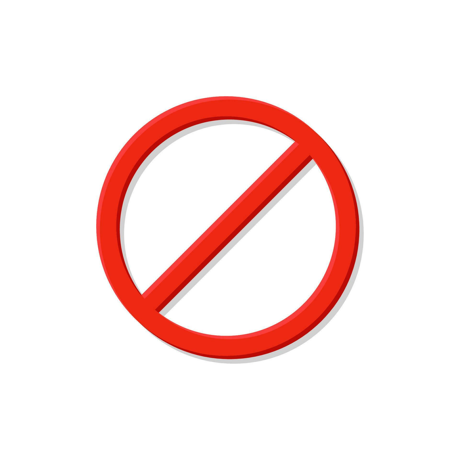 Red prohibition sign. Circle with crossed out line ban symbol and warning about danger ...