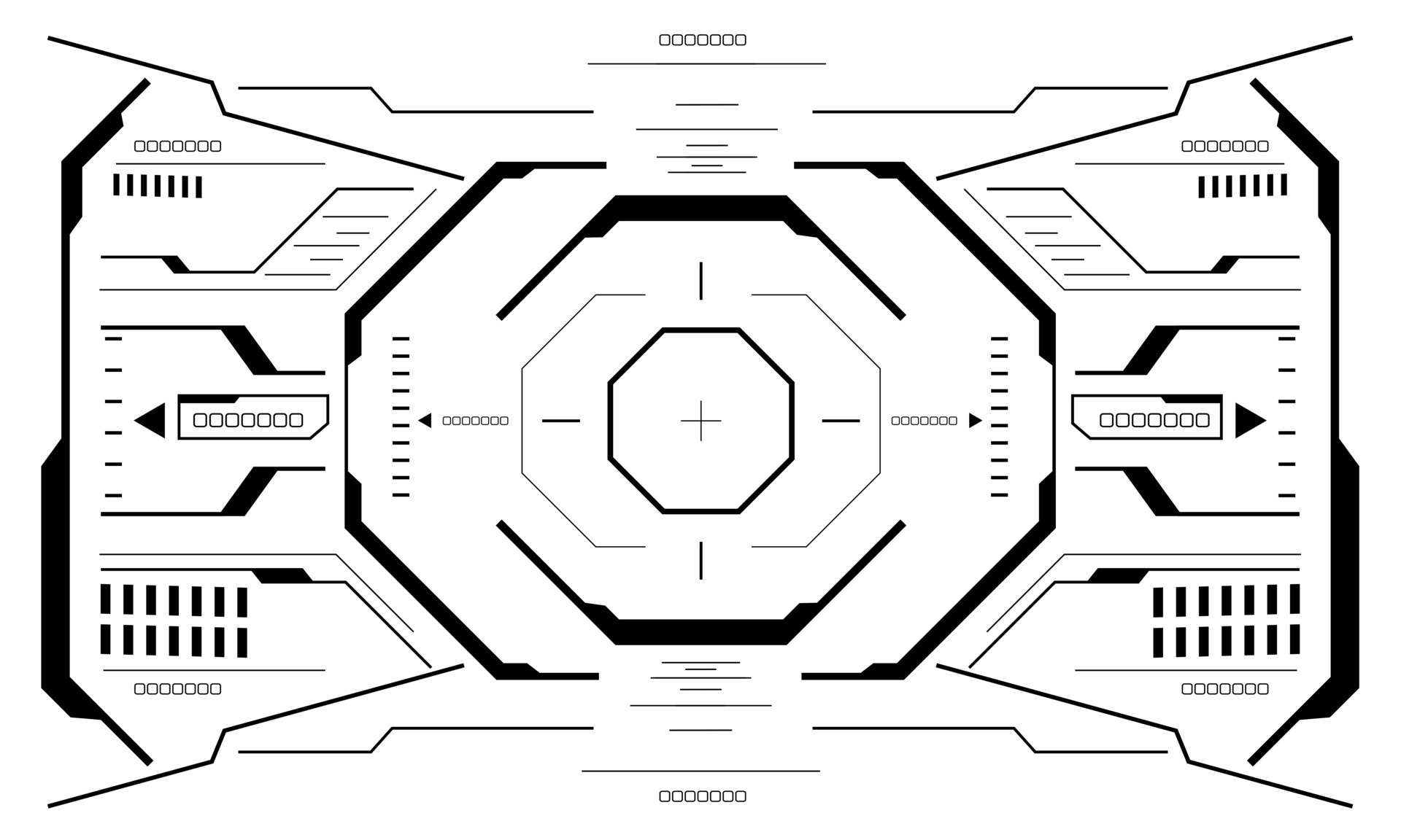 HUD sci-fi interface screen view black geometric on white design virtual reality futuristic ...