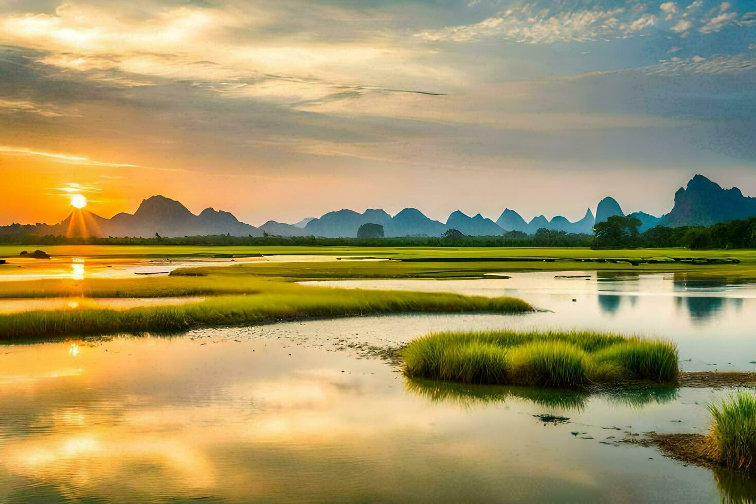 the li river, china, mountains, sunrise, landscape, hd wallpaper. AI-Generated 32435810 Stock ...
