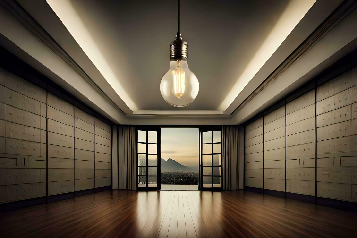 an empty room with a light bulb hanging from the ceiling. AI-Generated ...