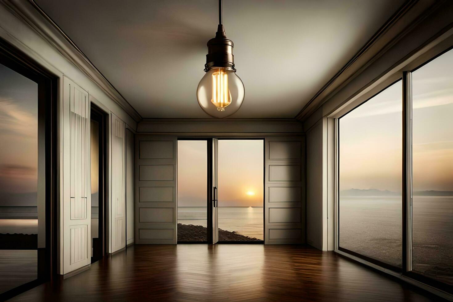 an empty room with a light bulb hanging from the ceiling. AI-Generated ...