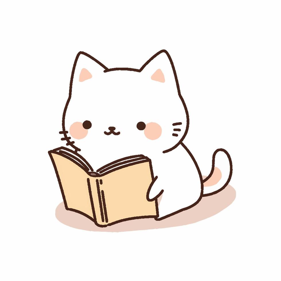 Cartoon style cat reading book. Hand drawn Vector illustration ... Cartoon style cat reading book. Hand drawn Vector illustration ...