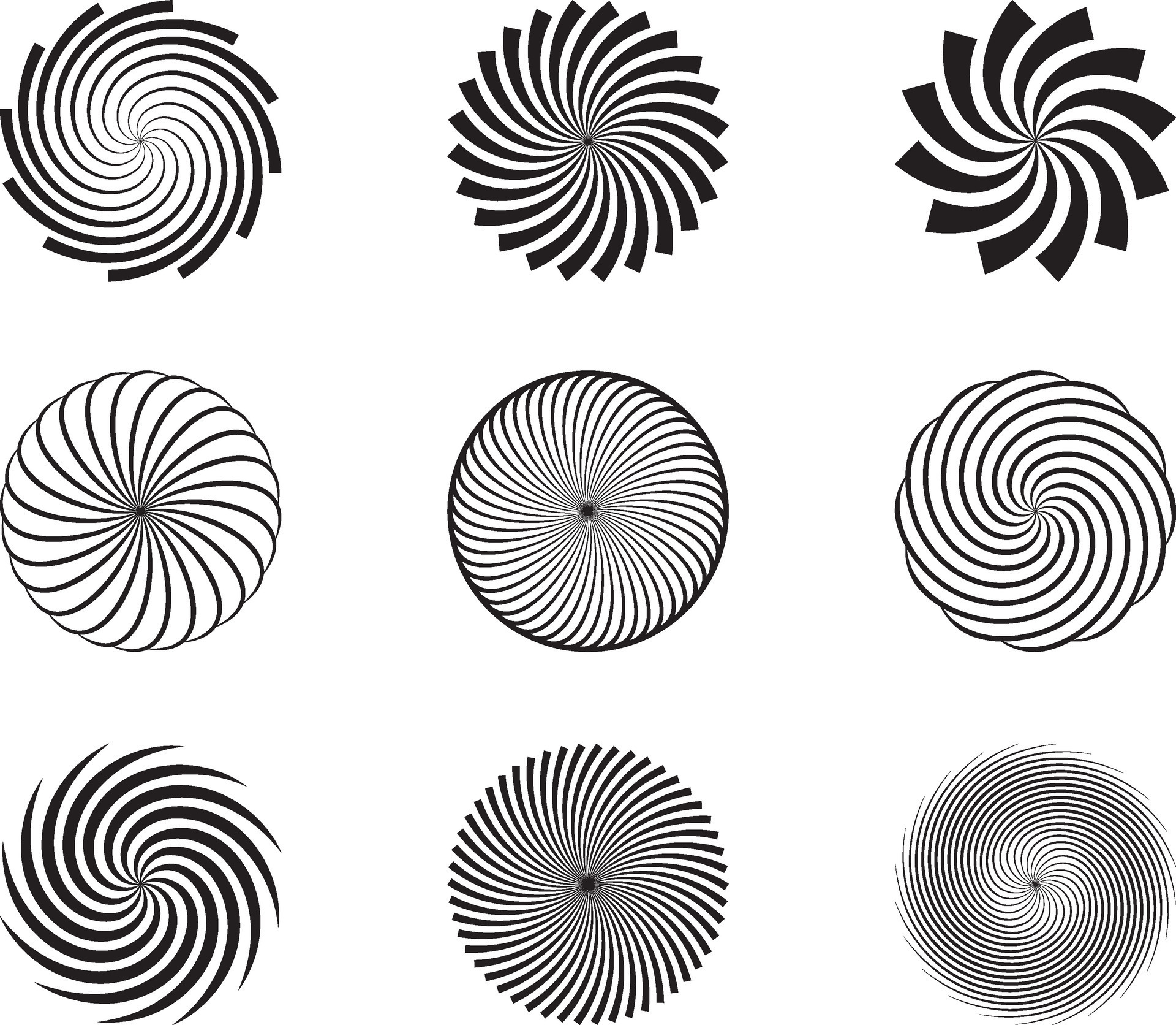 Spiral and swirl motion twisting circles design element set. Vector ...