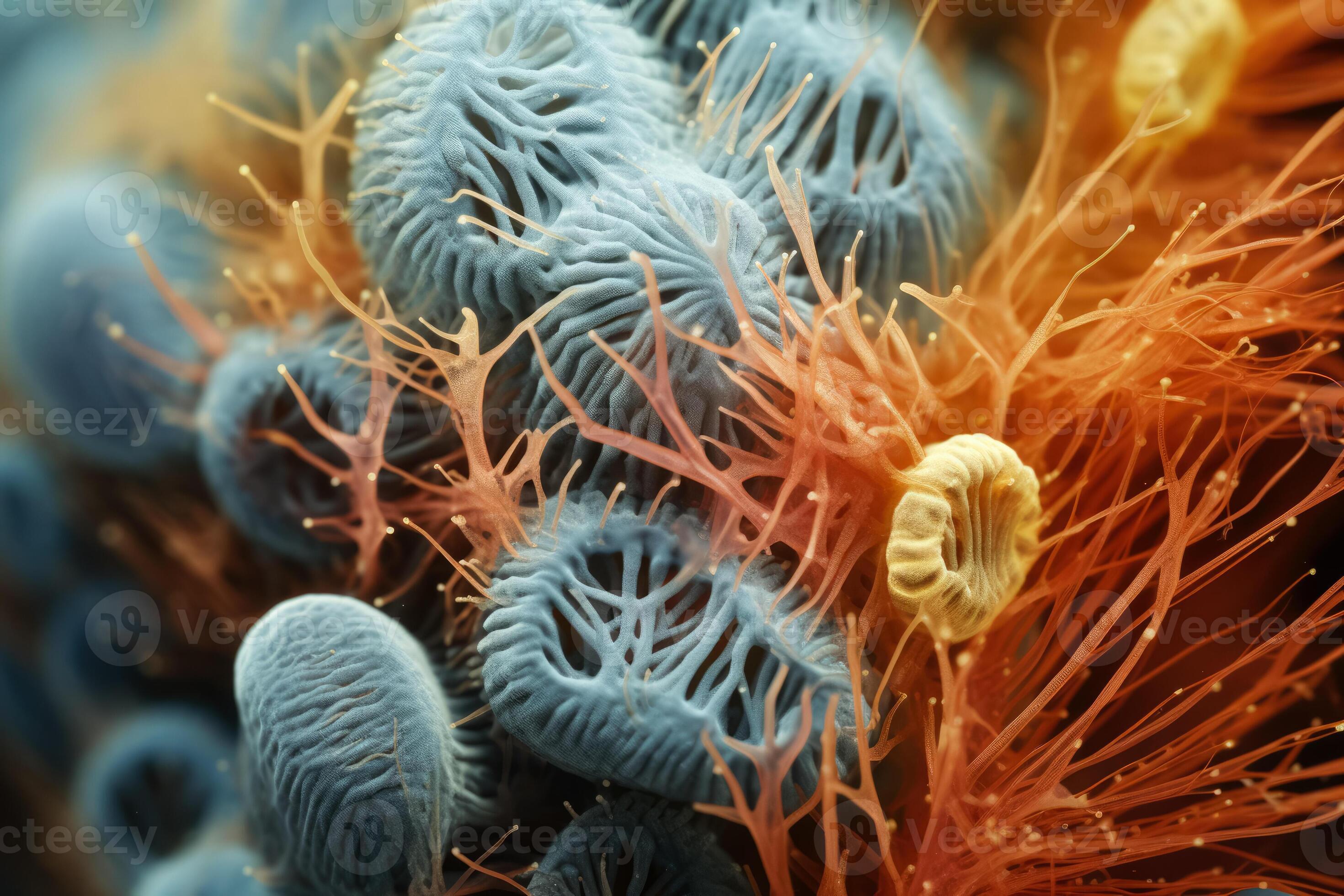 Ultra Magnified Detailed Imagery Of Fungal Spore Structures Under High