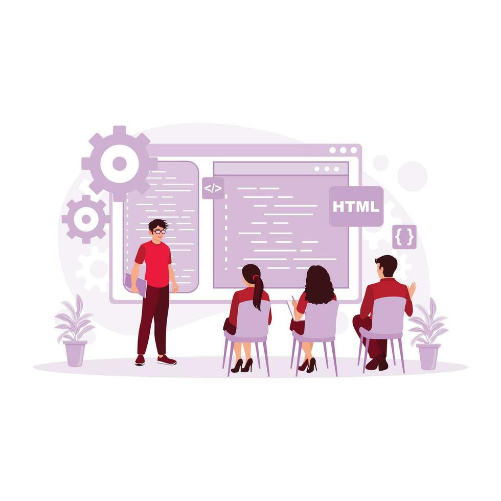 IT expert explaining to colleagues about computer science in a meeting ...