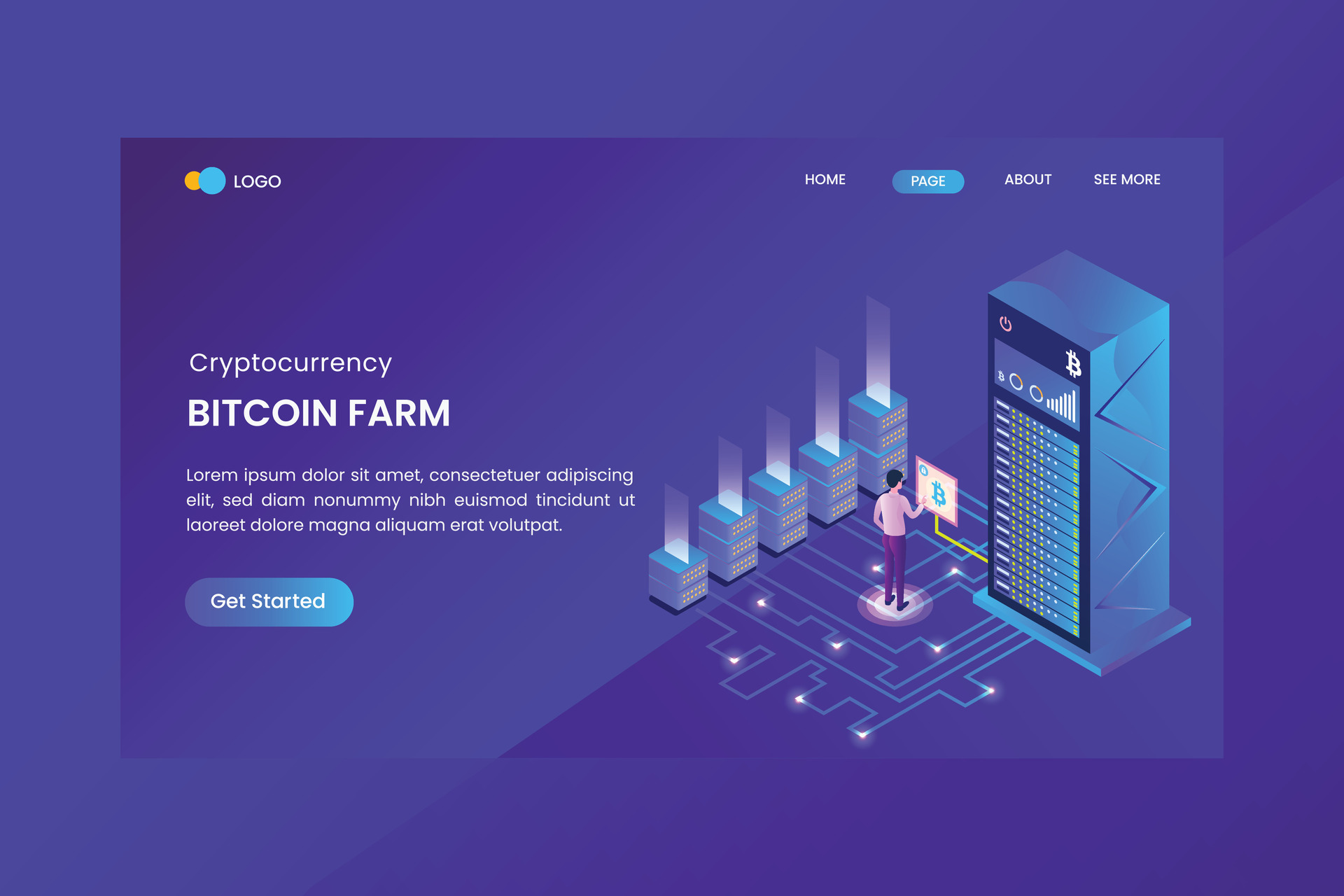 Isometric Bitcoin Farm Concept Landing Page 32470973 Vector Art At Vecteezy