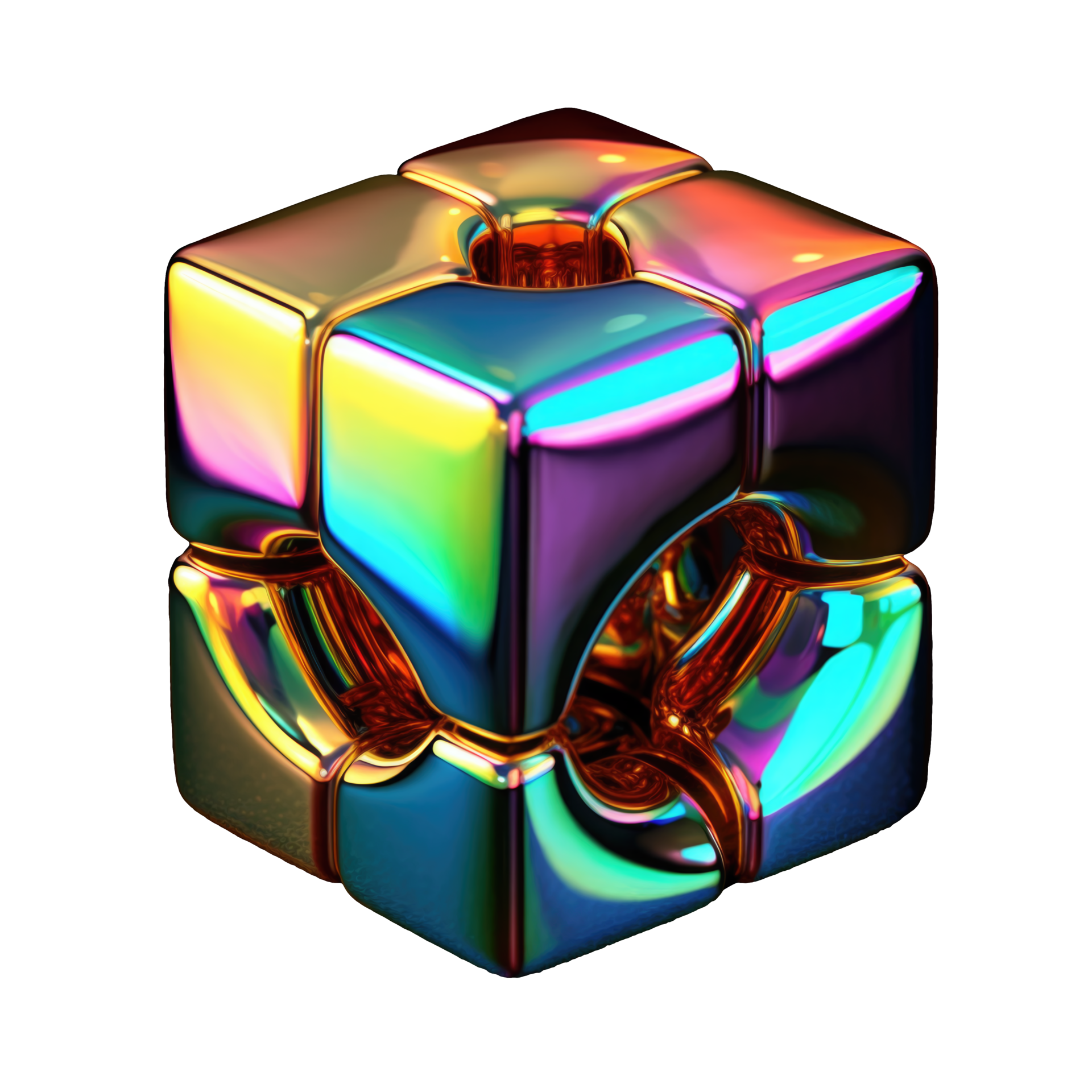 Iridescent 3d Cube Abstract Shape Isolated Ai Generative 32475062 Png