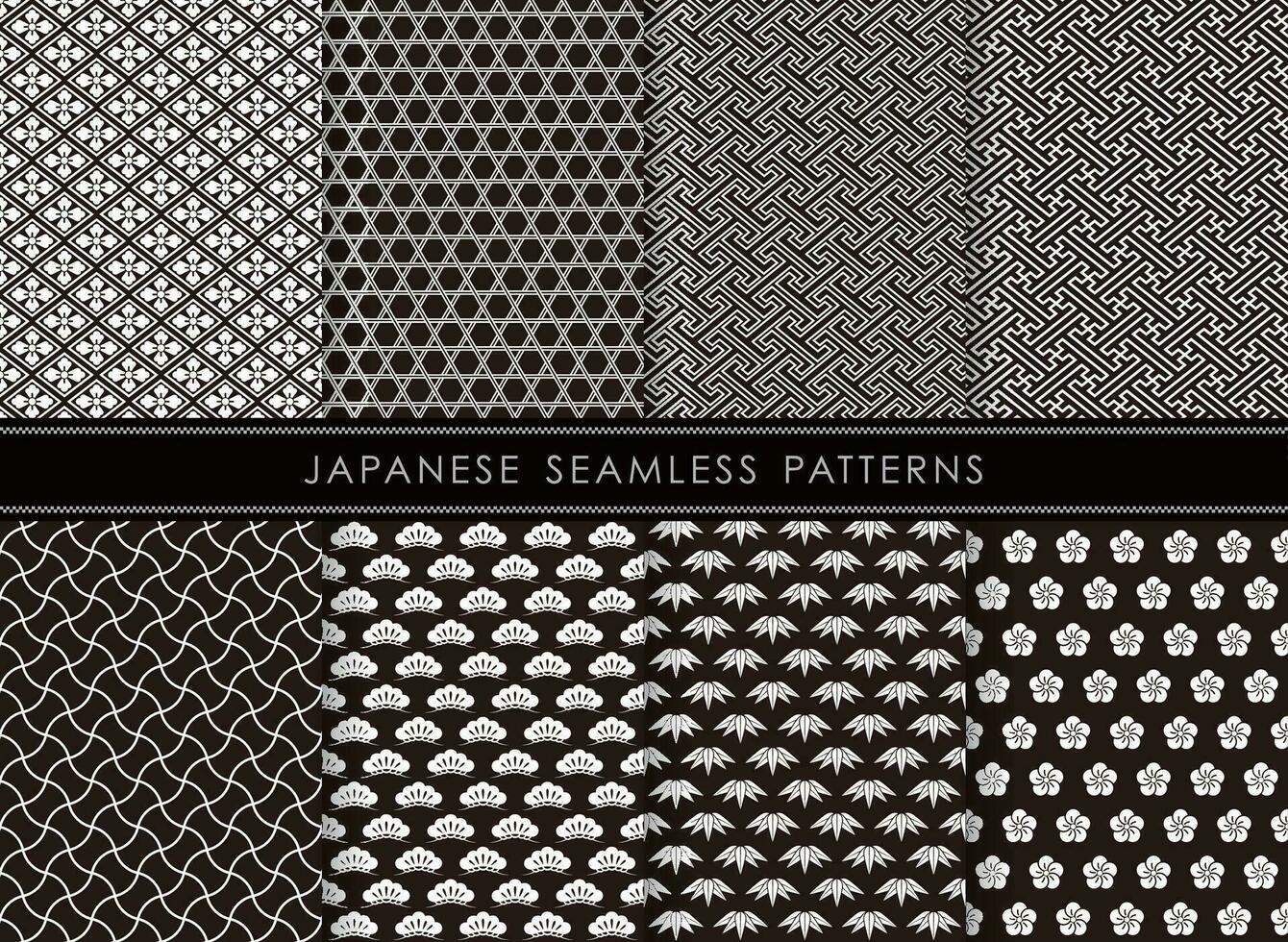 Vector Japanese Vintage Seamless Monochrome Pattern Set All Patterns Are Both Horizontally And