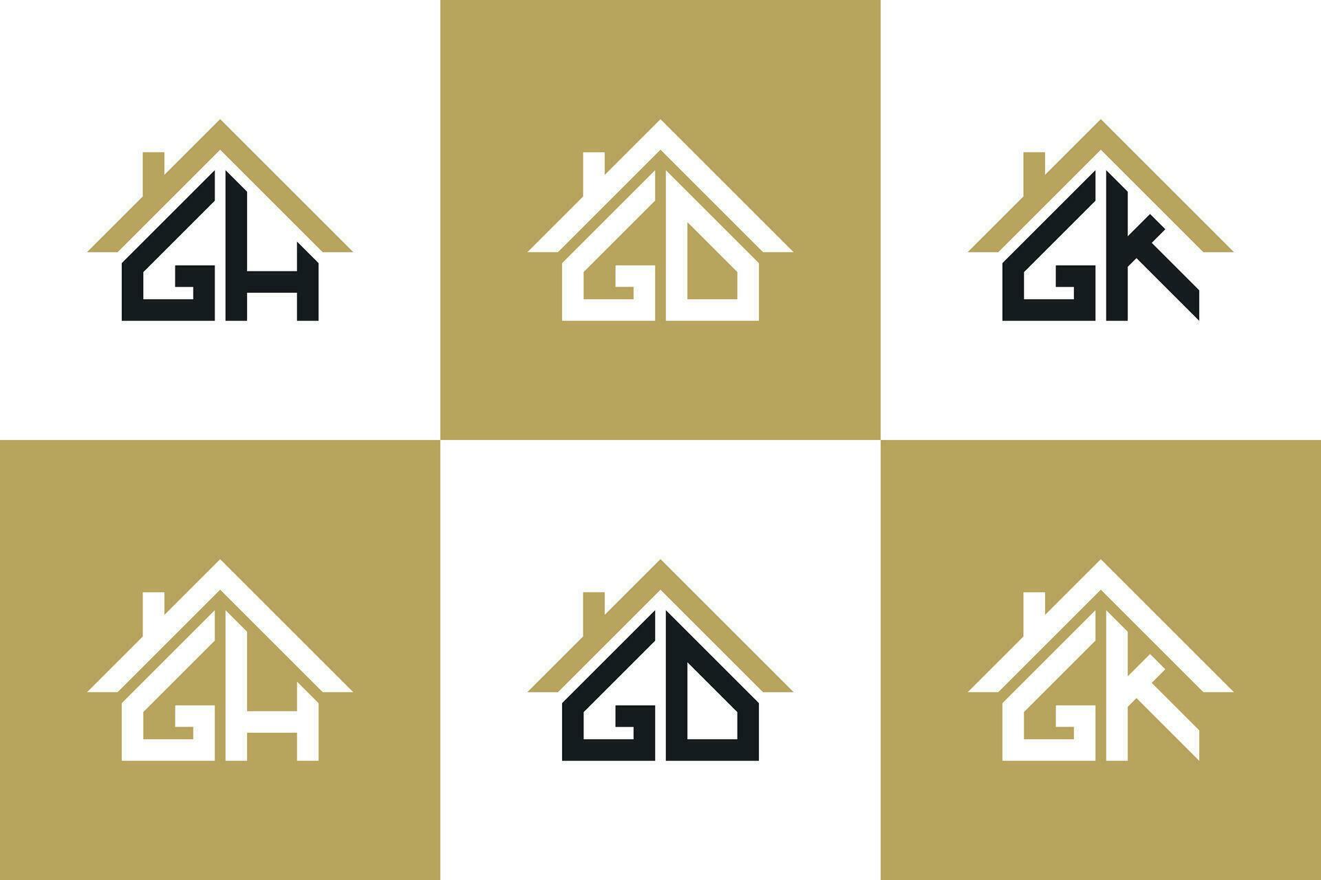 set of letter gh,gd,gk logo design with house illusration concept 32476867 Vector Art at Vecteezy