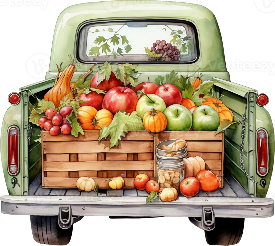 AI Generative Watercolor autumn old pickup truck clipart pumpkins ...