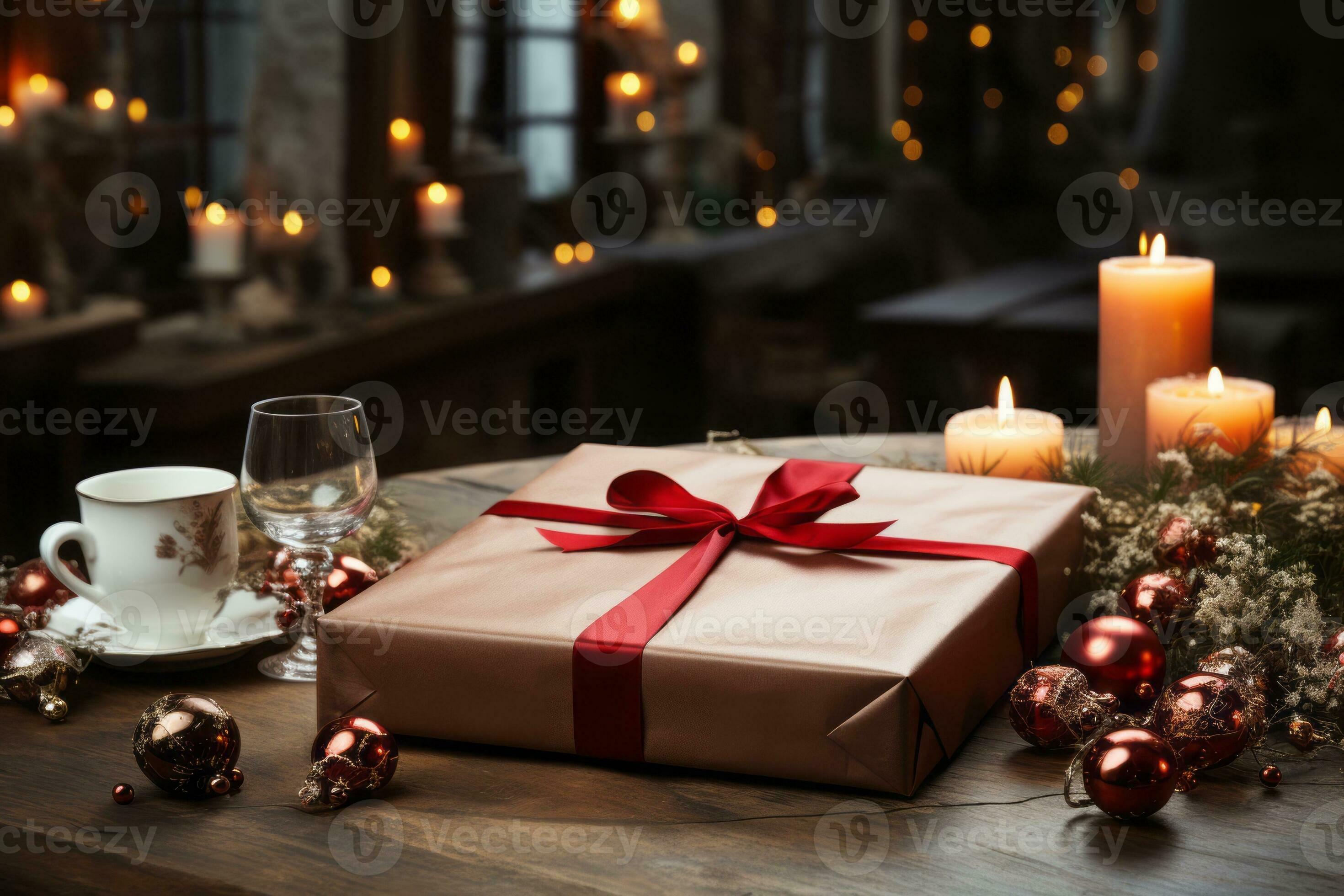 Christmas gift on the table, created with generative AI 32484822 Stock ...
