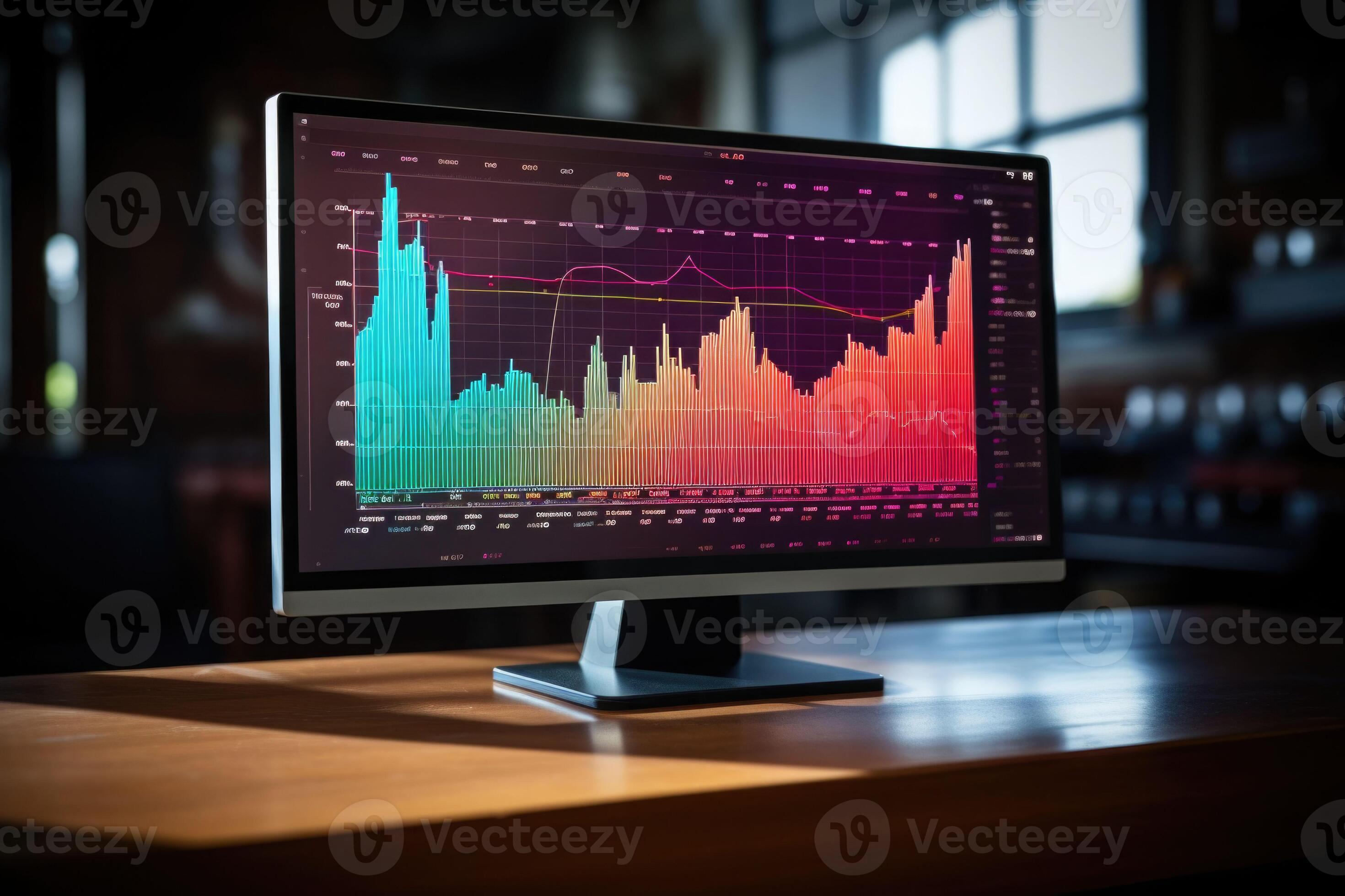 A computer monitor with a graph on the screen. Monitor screen shows ...