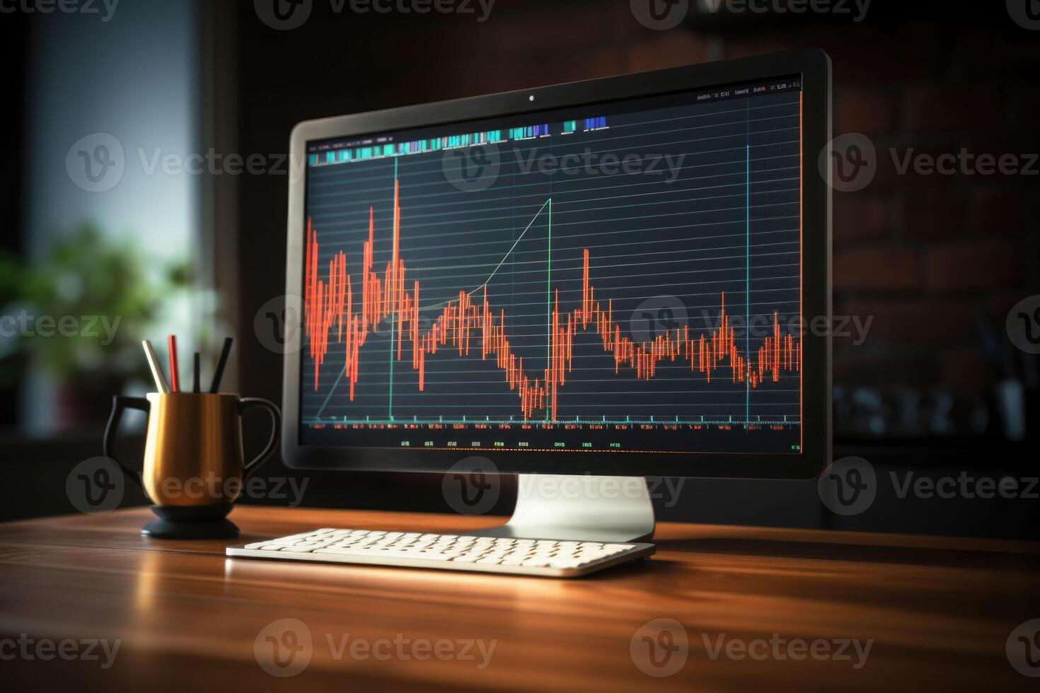 A computer monitor with a graph on the screen. Monitor screen shows ...