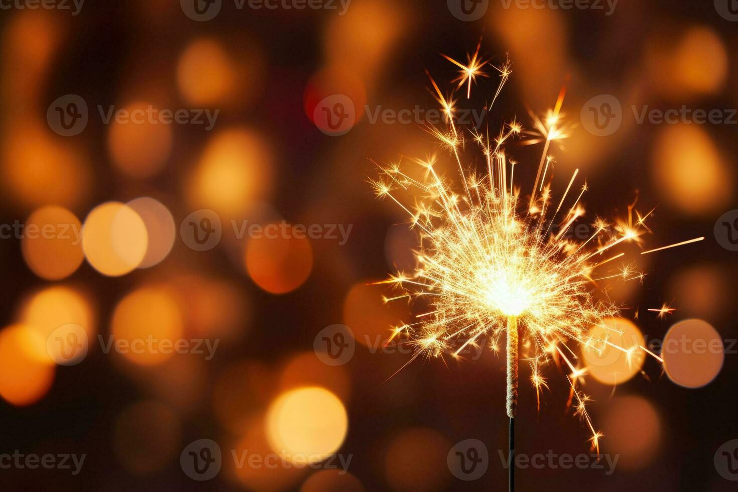 Burning sparkler on bokeh light background. Generative AI 32490353 ...