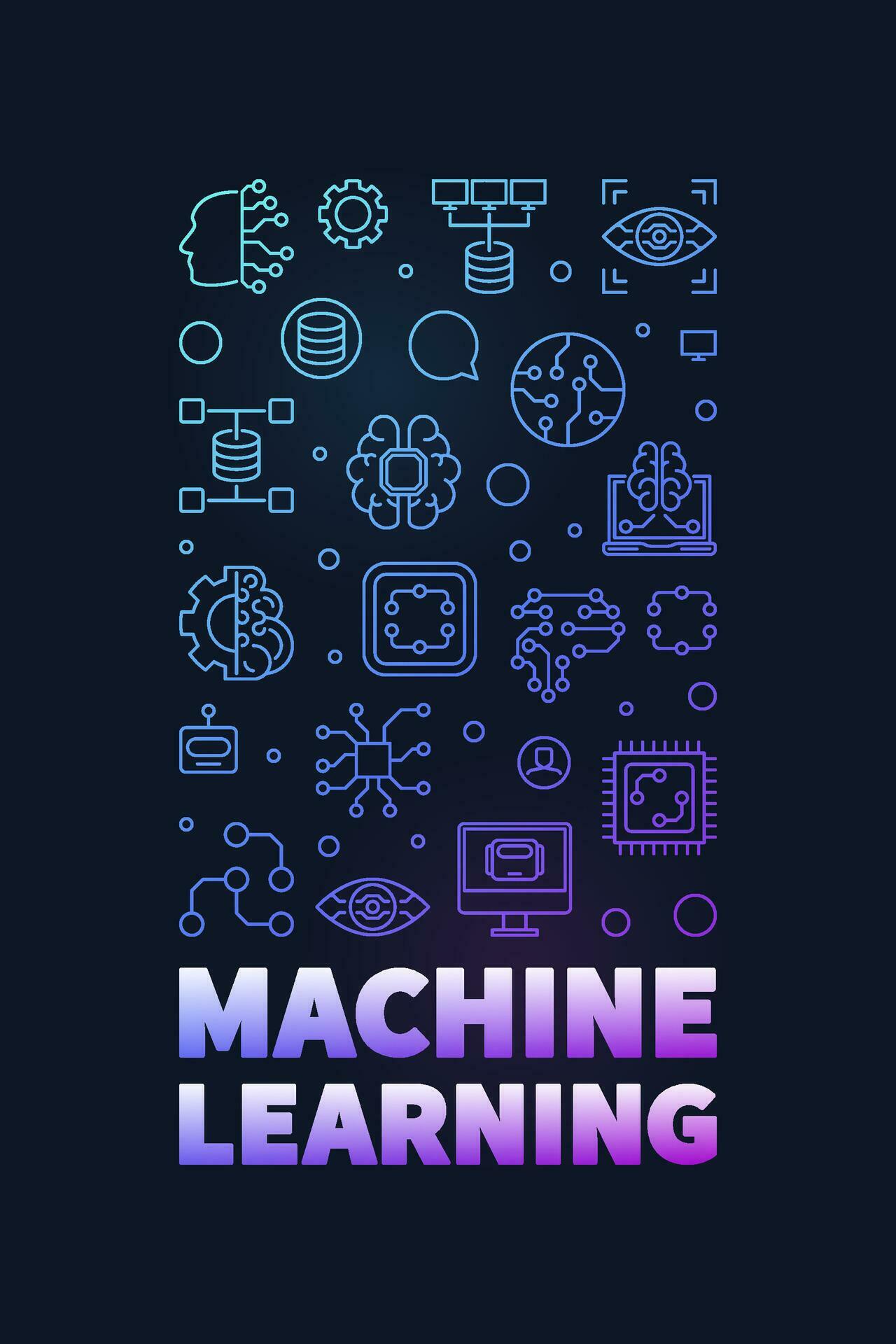 Machine Learning Vertical Colored Banner In Thin Line Style Ml Technology Concept Banner