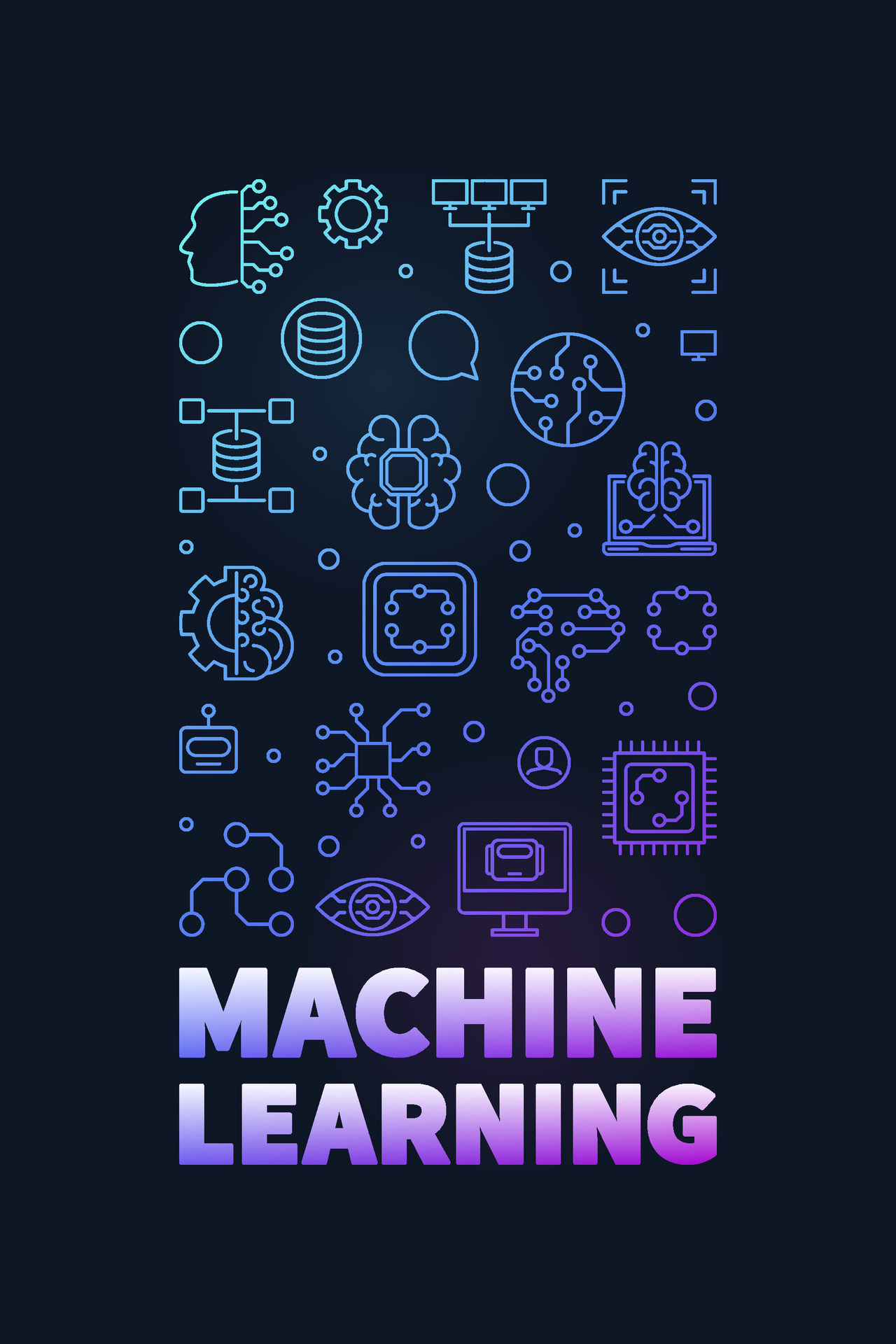 Machine Learning Vertical Colored Banner In Thin Line Style Ml Technology Concept Banner