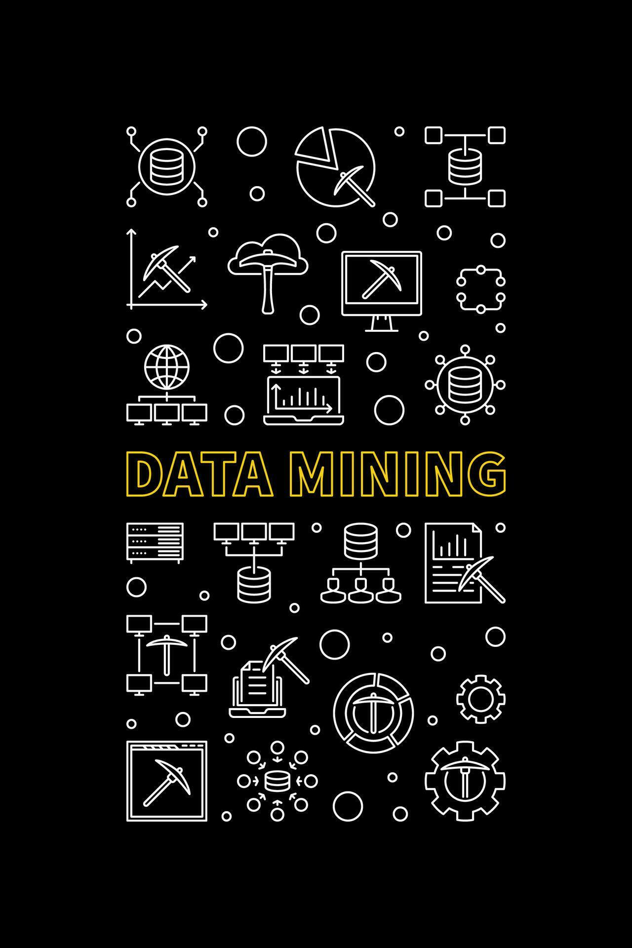 Data Mining Technology concept vector thin line vertical dark banner ...