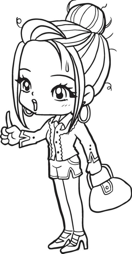 girl cartoon doodle kawaii anime coloring page cute illustration ...